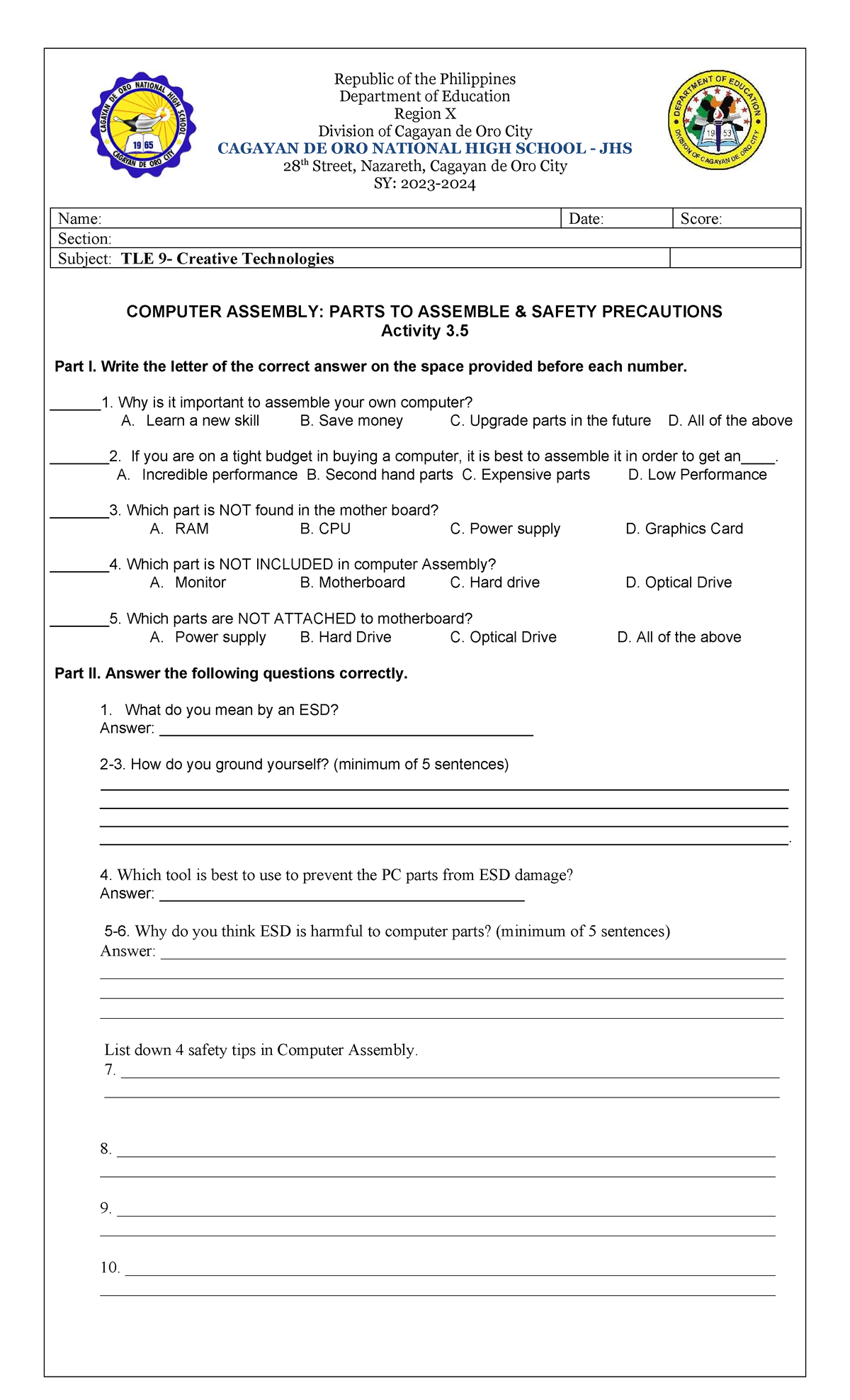 Activity 3 - LECTURE - Republic of the Philippines Department of ...