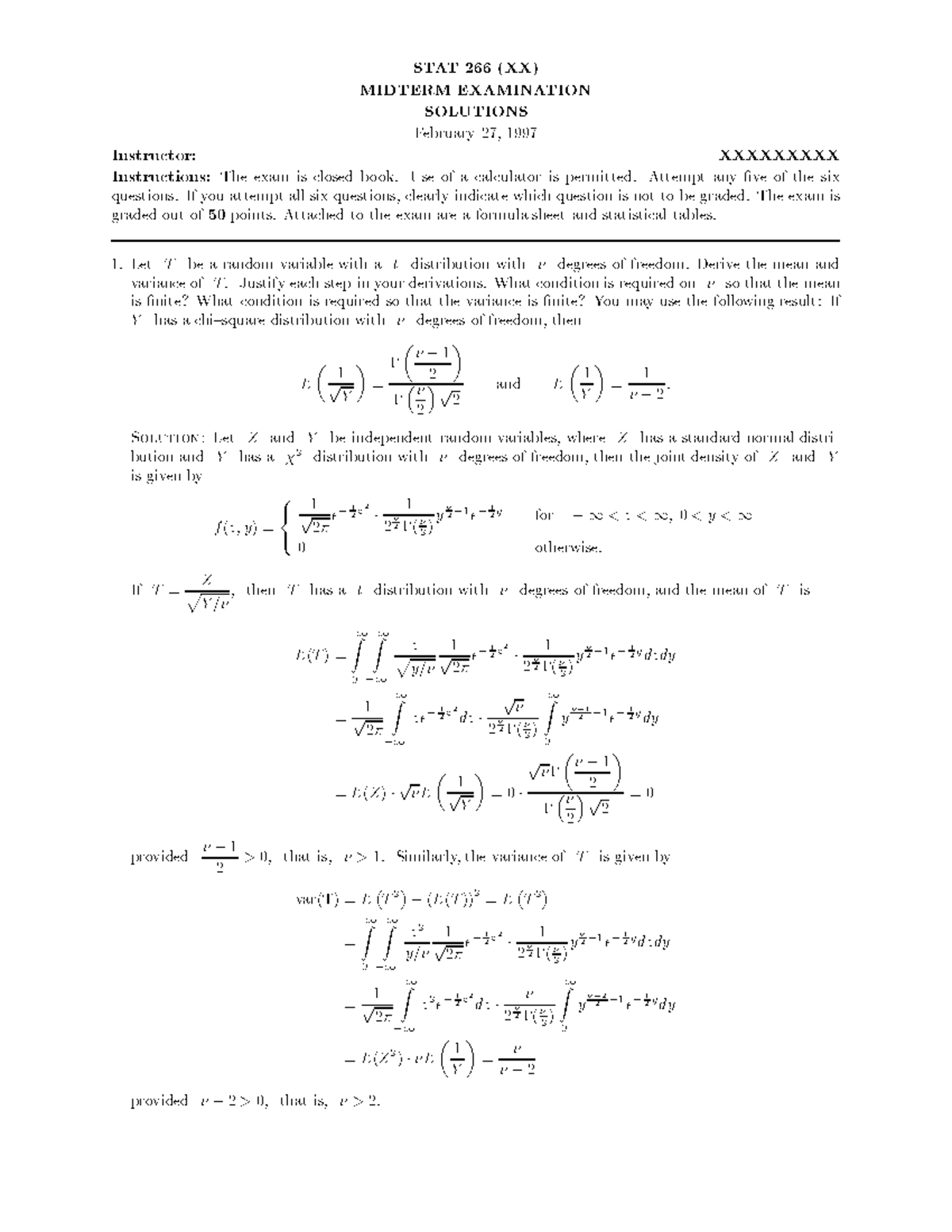 Sample solns 97 - STAT 266 (XX) MIDTERMEXAMINATION SOLUTIONS February27 ...