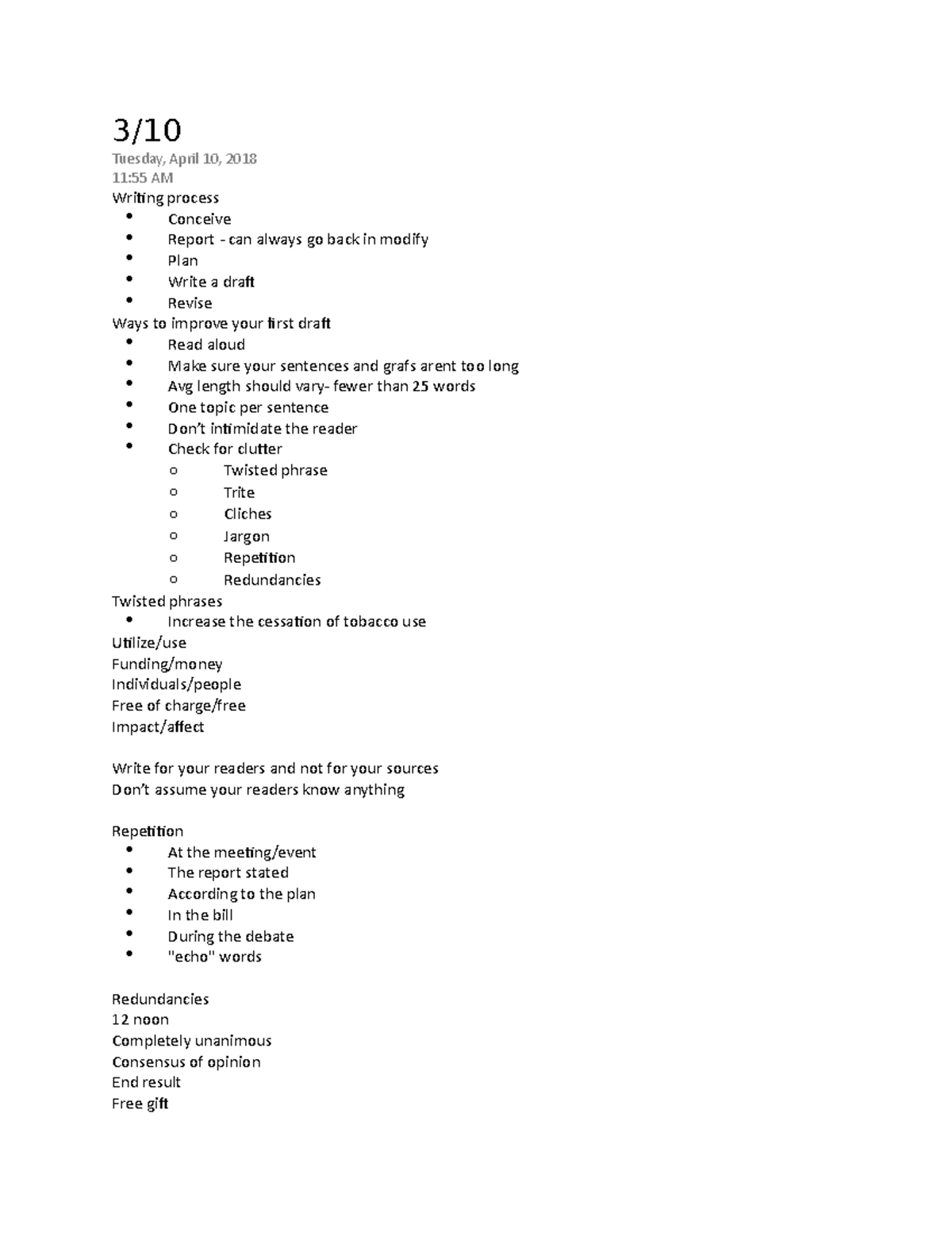3:10 - class notes - Tuesday, April 10, 2018 11:55 AM Writing process ...