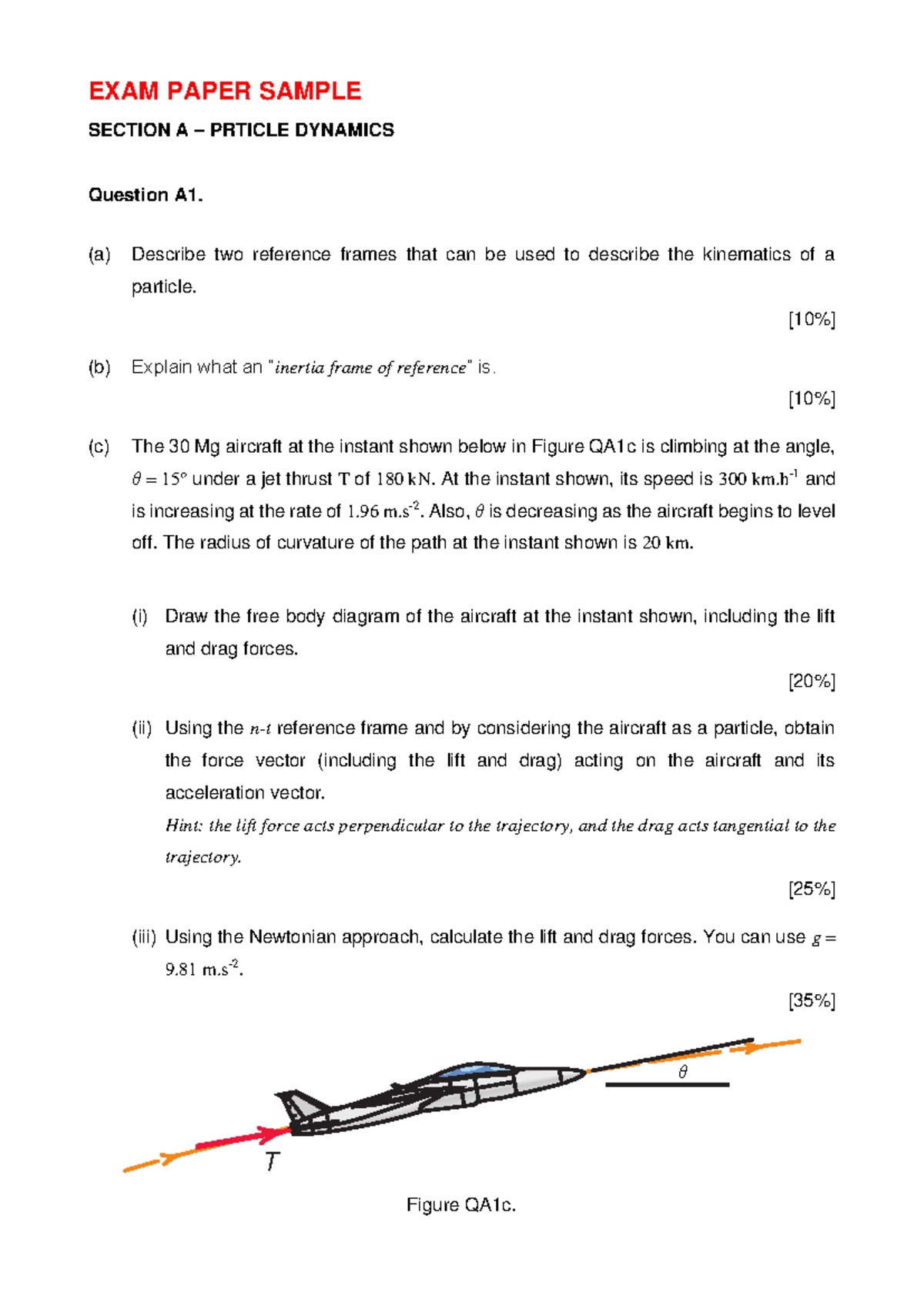 Exam paper sample 2 - Exam question on rigid body dynamics - EXAM PAPER ...