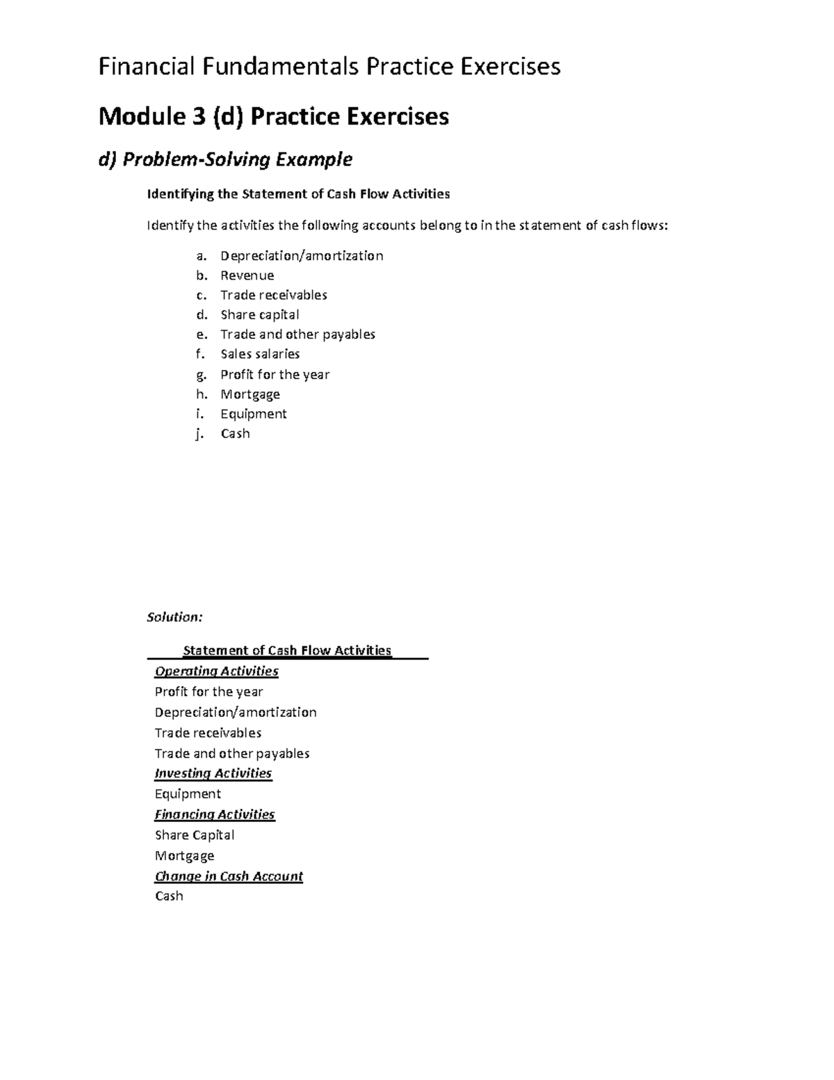 Module 3 (d) Practice Exercises - Financial Fundamentals Practice Exercises Module 3 (d ...