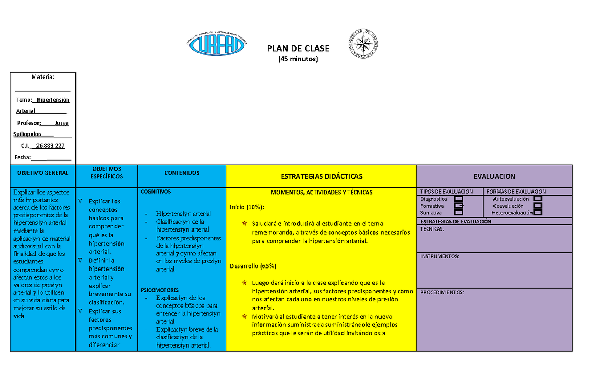 Modelo PLAN DE Clase POR Objetivos - Jorge Spiliopulos - PLAN DE CLASE ...