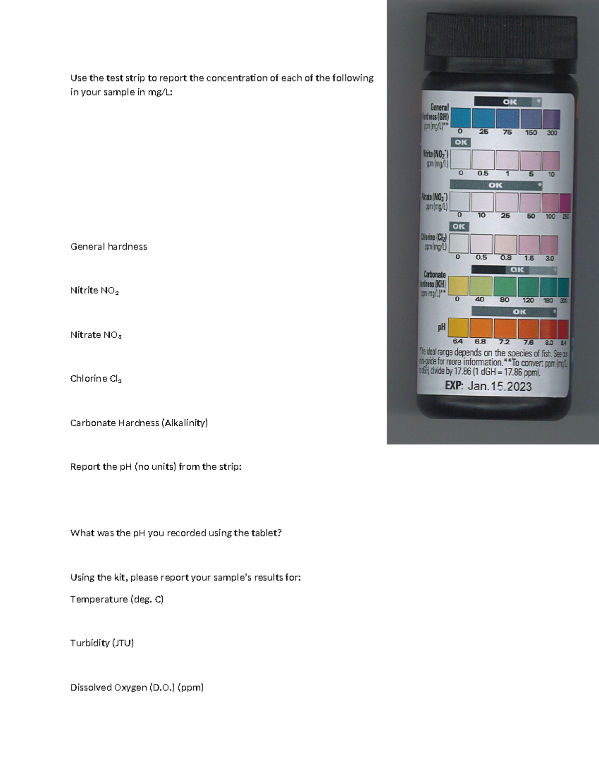 Copy of water quality lab analysis data - Use the test strip to report ...