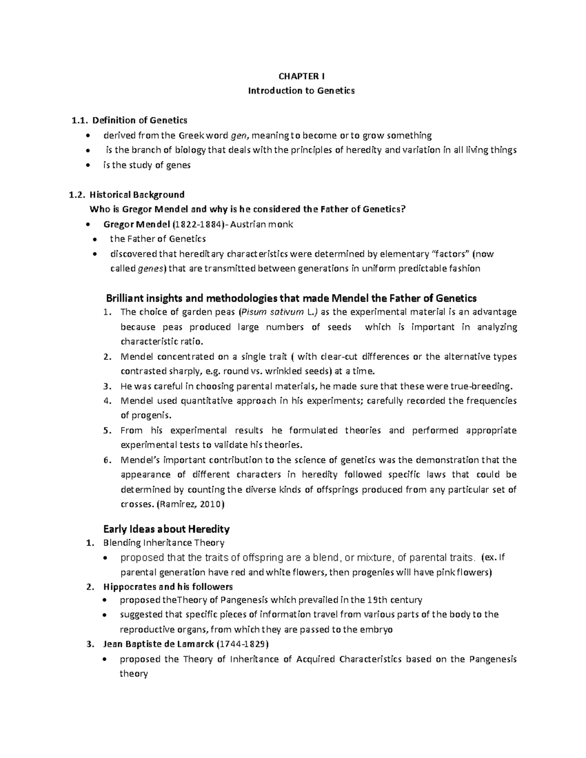 Chapter 1 Compilation Notes - CHAPTER I Introduction to Genetics ...