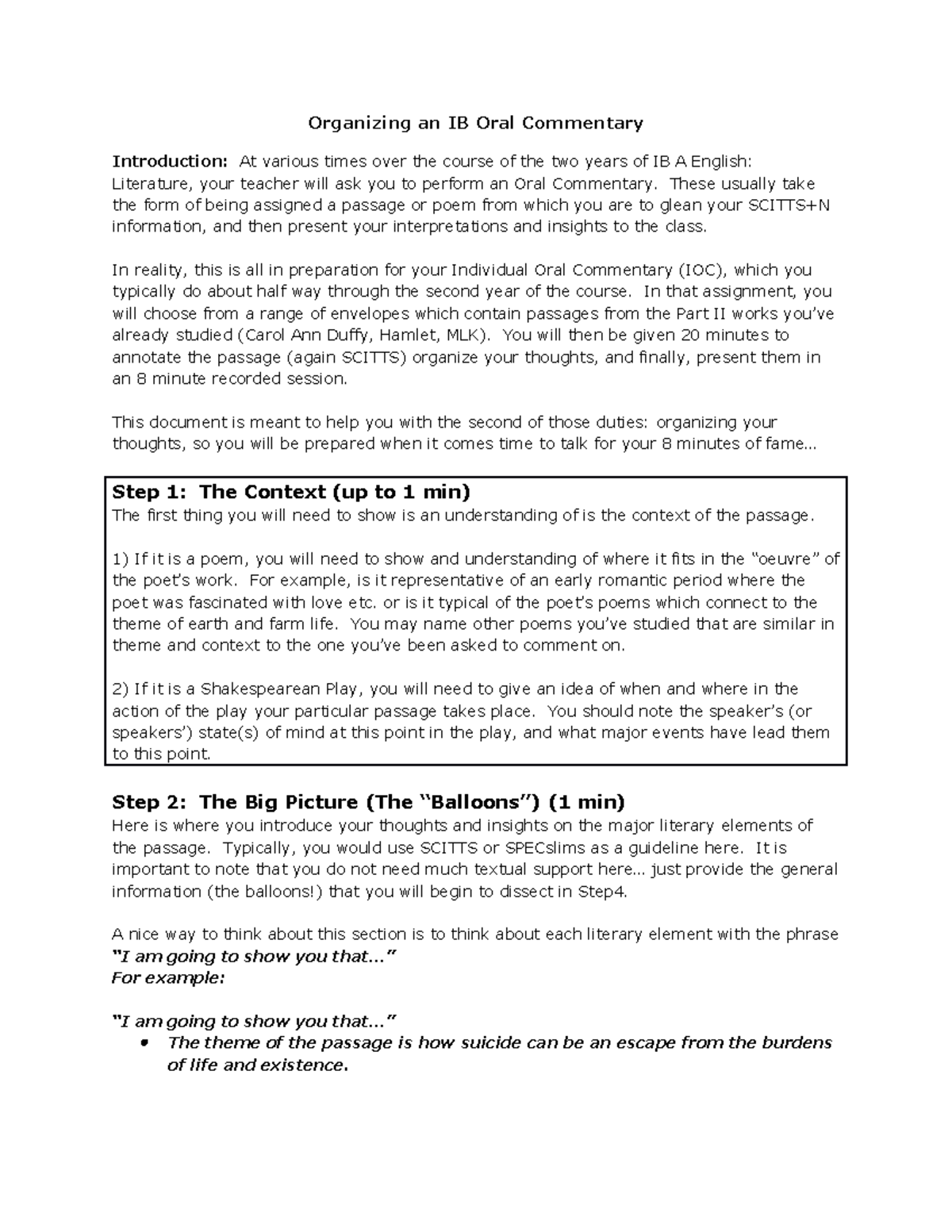 How to Organize an Oral Commentary IOC - Organizing an IB Oral ...