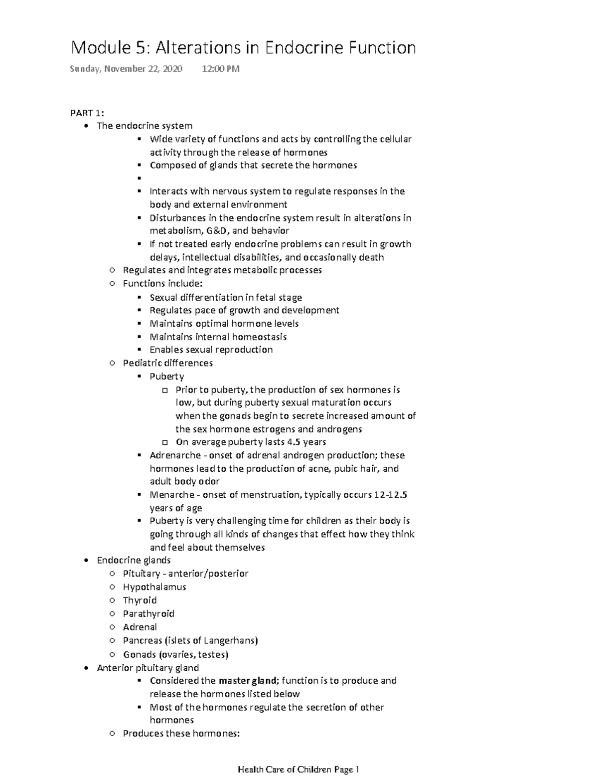 Module 5 Alterations in Endocrine Function - PART 1: The endocrine ...