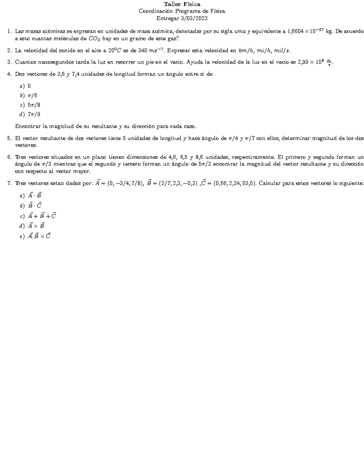 Taller 01 Fisica Quimica Y farmacia 1er periodo 2023 - Taller Física ...