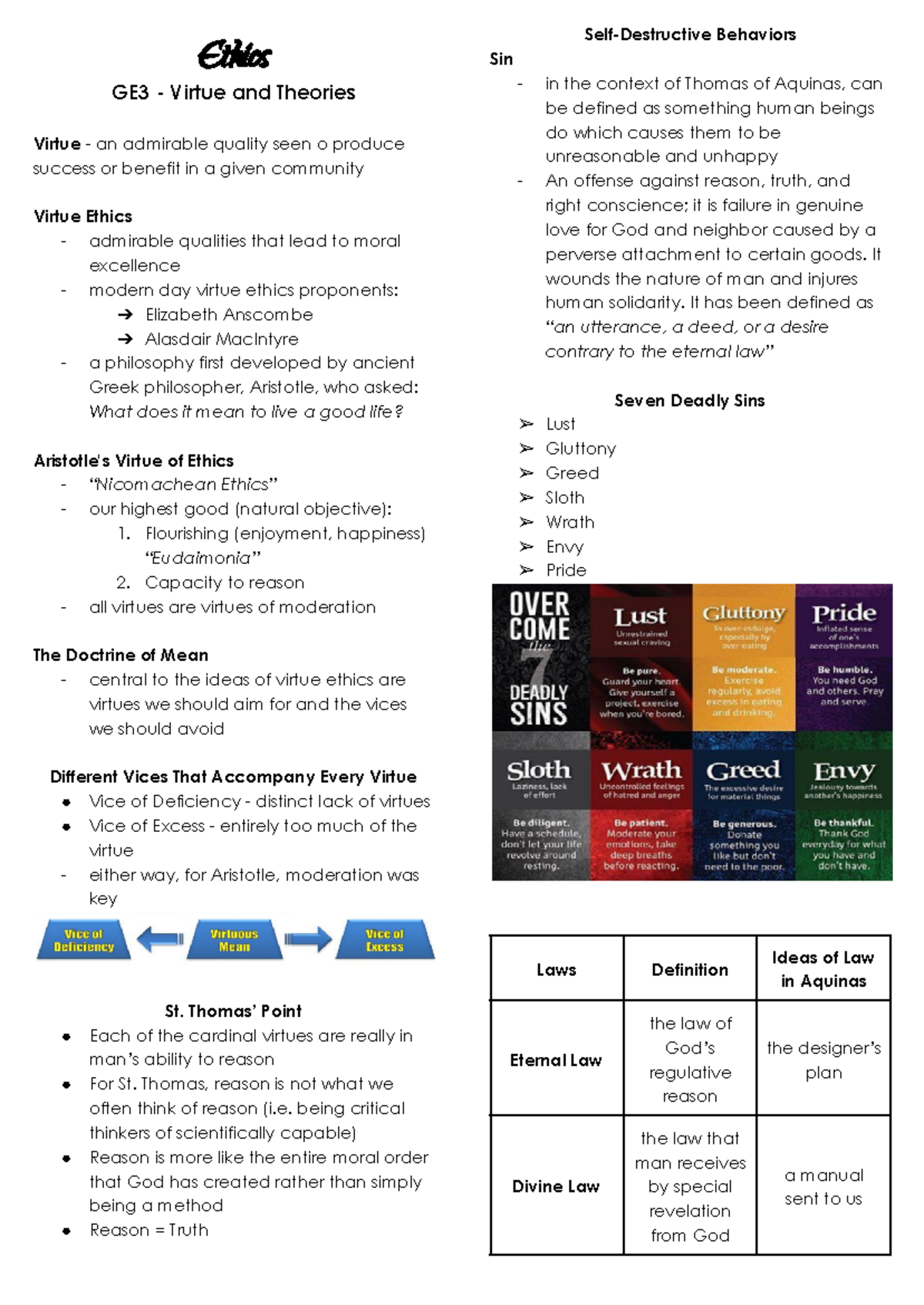 GE3-Finals-Rev. - Ethics GE3 - Virtue and Theories Virtue - an admirable quality seen o produce ...