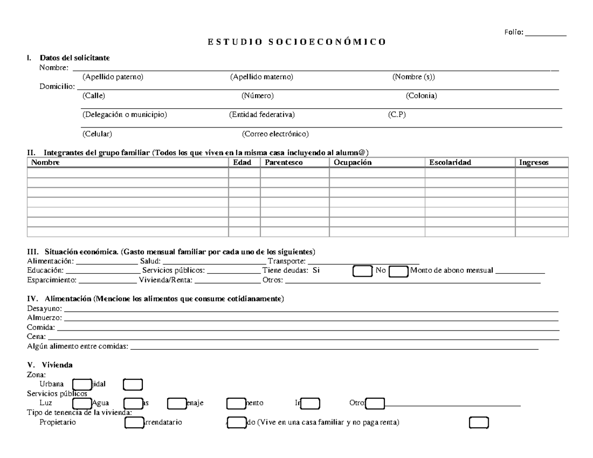 E S T U D I O S O C I O E C O N Ó M I C O Datos Del Solicitante