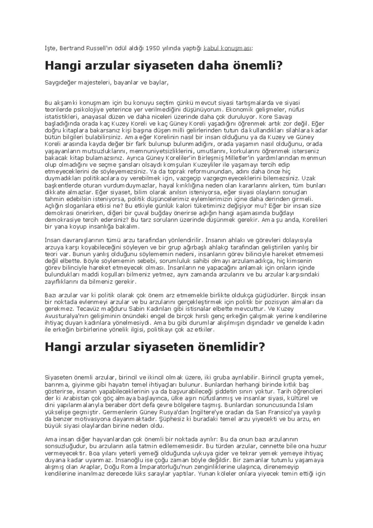 Bertrand Russell-1950 Nobel Konuşması Metni - İşte, Bertrand Russell'ın ...