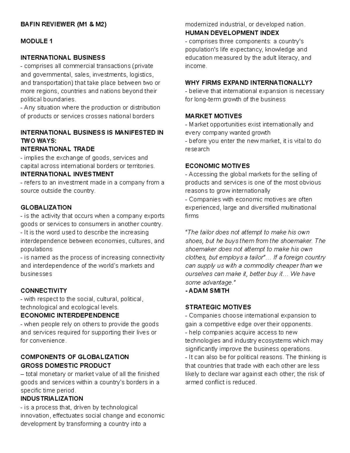 Bafin - Lecture - BAFIN REVIEWER (M1 & M2) MODULE 1 INTERNATIONAL ...