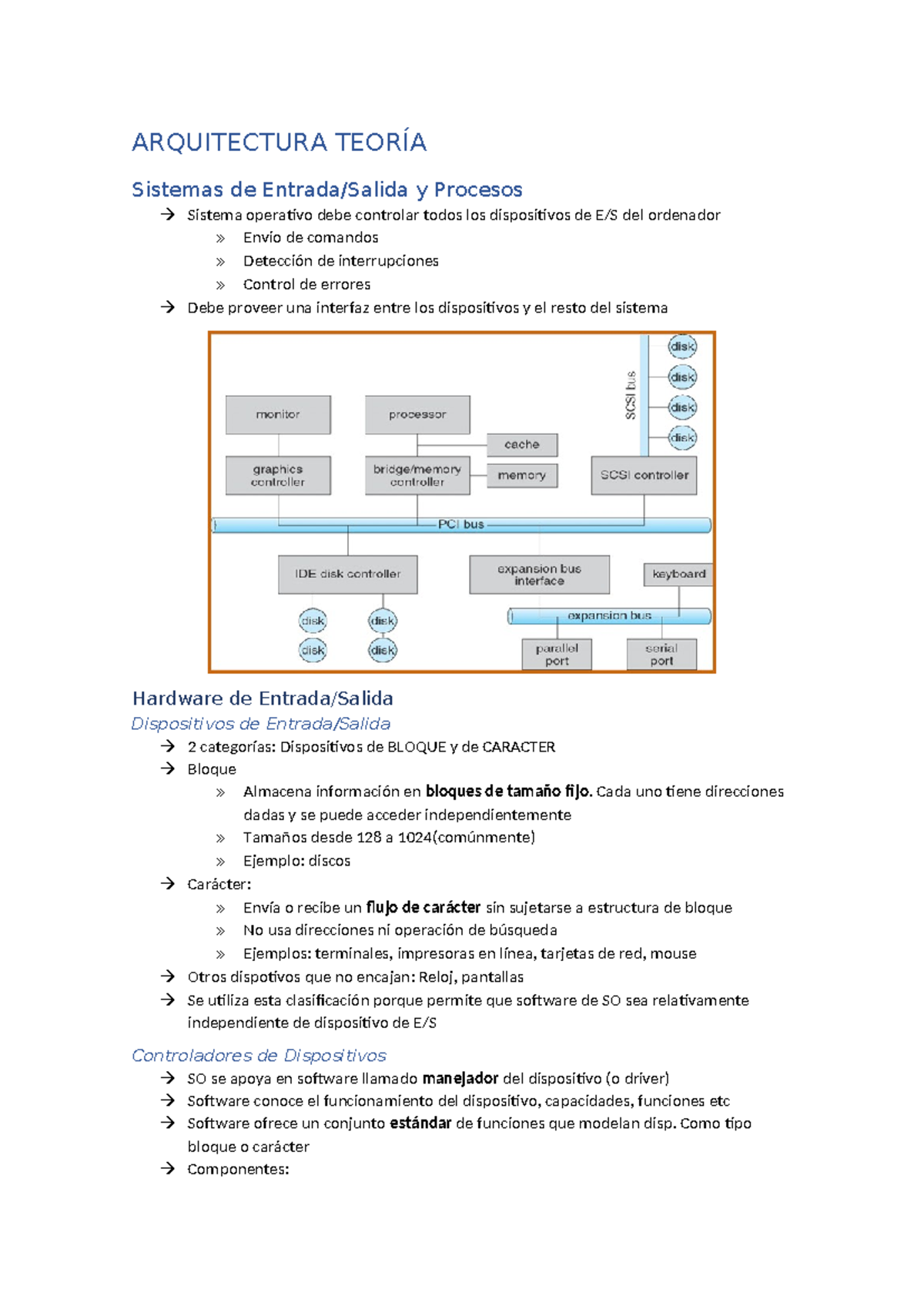 Resumen teoria PC1 - ARQUITECTURA TEORÍA Sistemas de Entrada/Salida y Procesos Sistema operativo ...