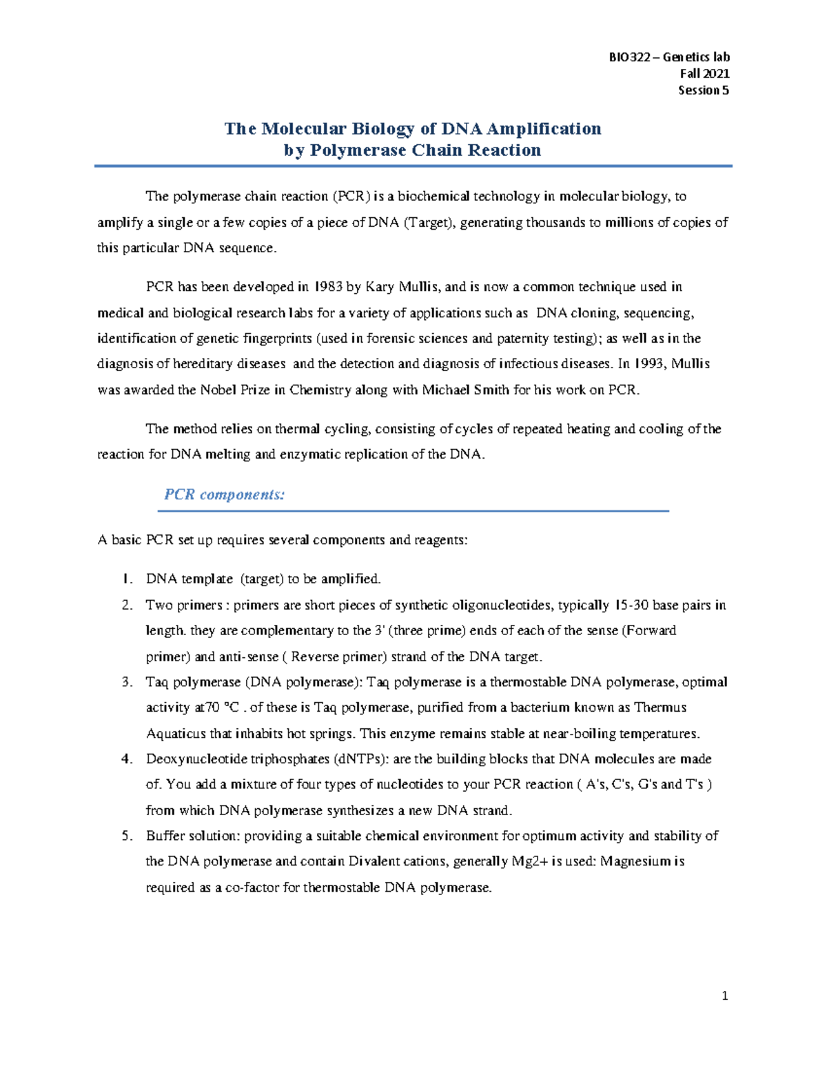 Session 5 - good luck - Fall 2021 Session 5 The Molecular Biology of ...