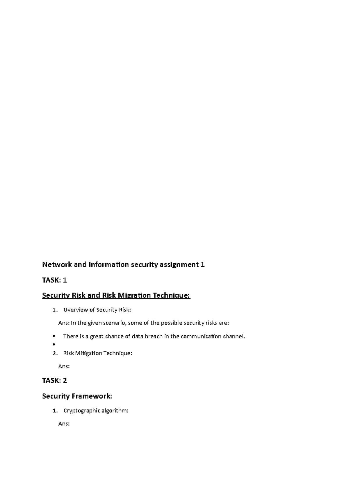 Network and Information security Assignment 1 - 2. Risk Mitigation ...