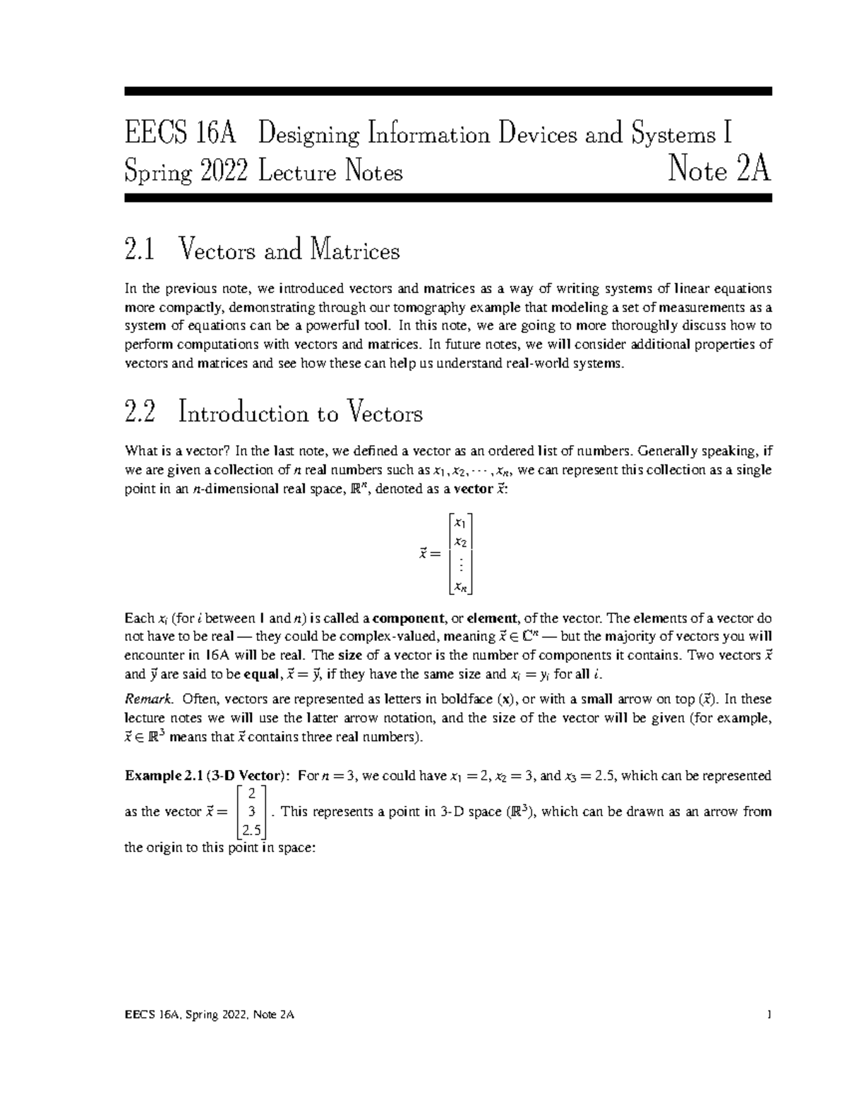 Note2A - Part 1 of lecture notes from Week 2 of lectures during the ...