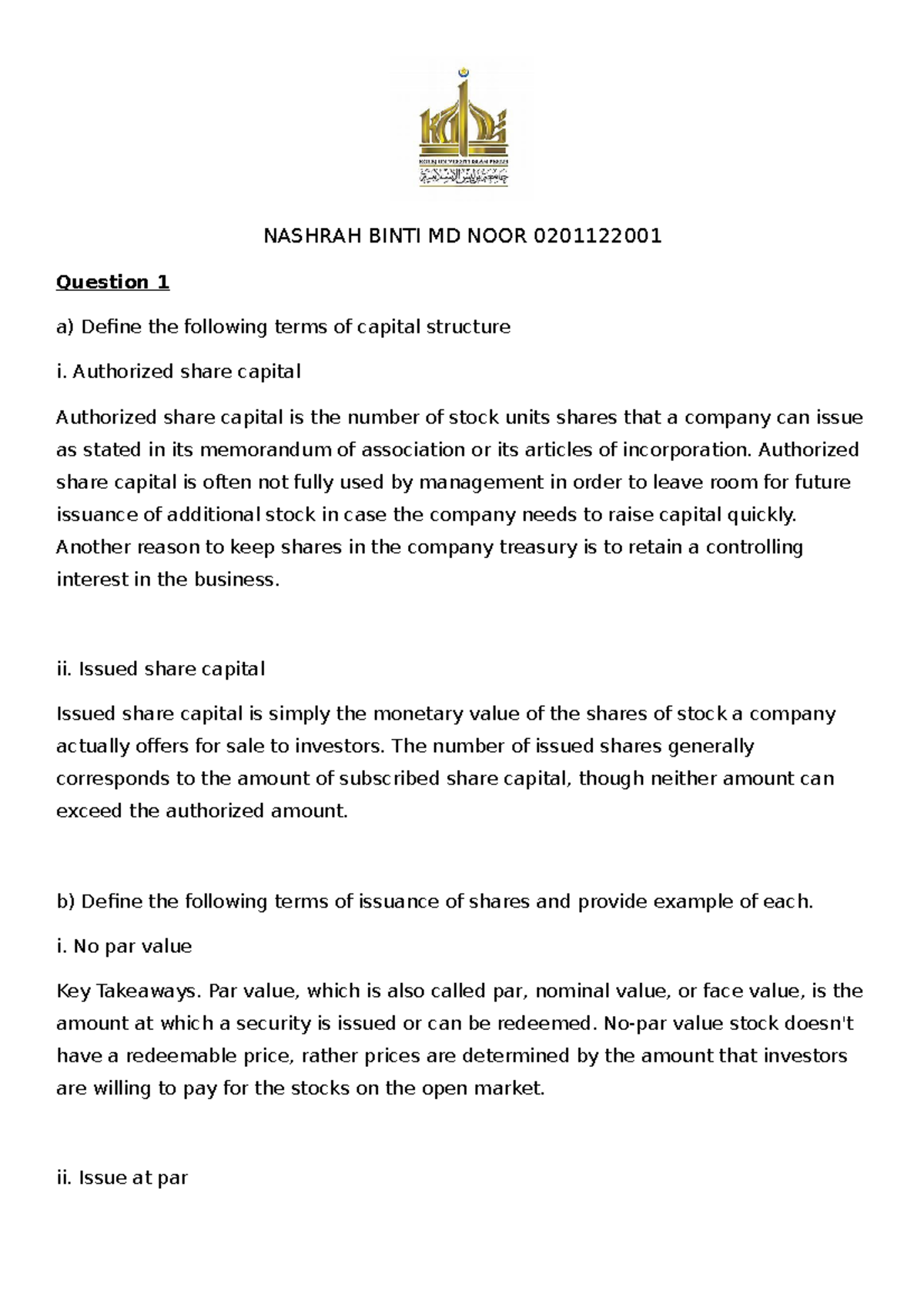 CH1 Tutorial Equity - nothing - NASHRAH BINTI MD NOOR 0201122001 ...