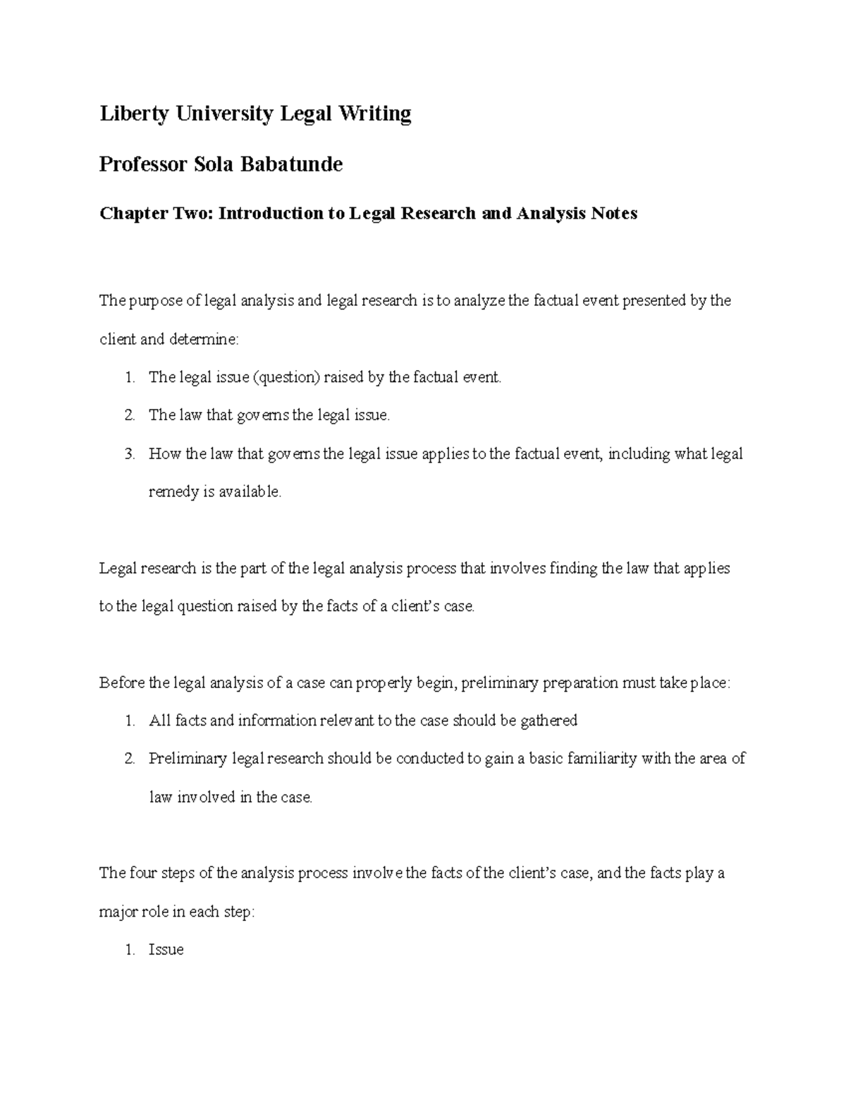 Legal Writing Chapter Two Notes - Liberty University Legal Writing ...