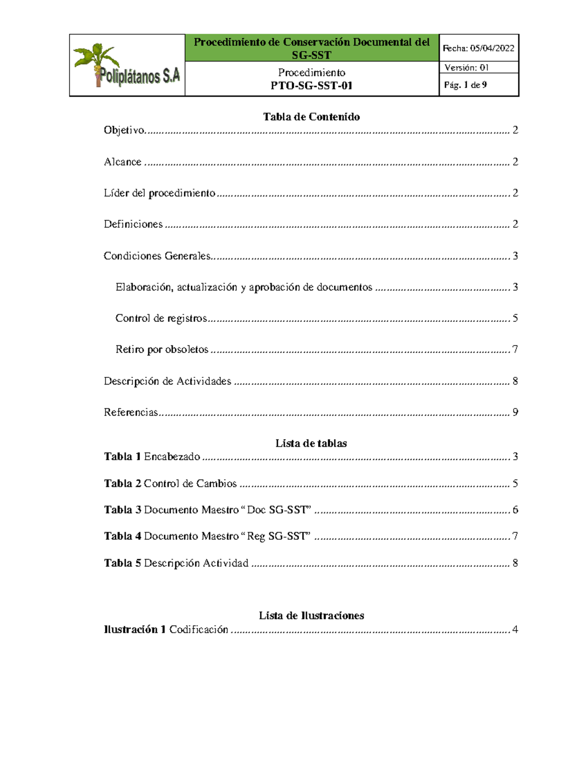 Anexo 8. Procedimiento de conservación documental del SG-SST - Procedimiento - SG-SST Fecha: 05 ...
