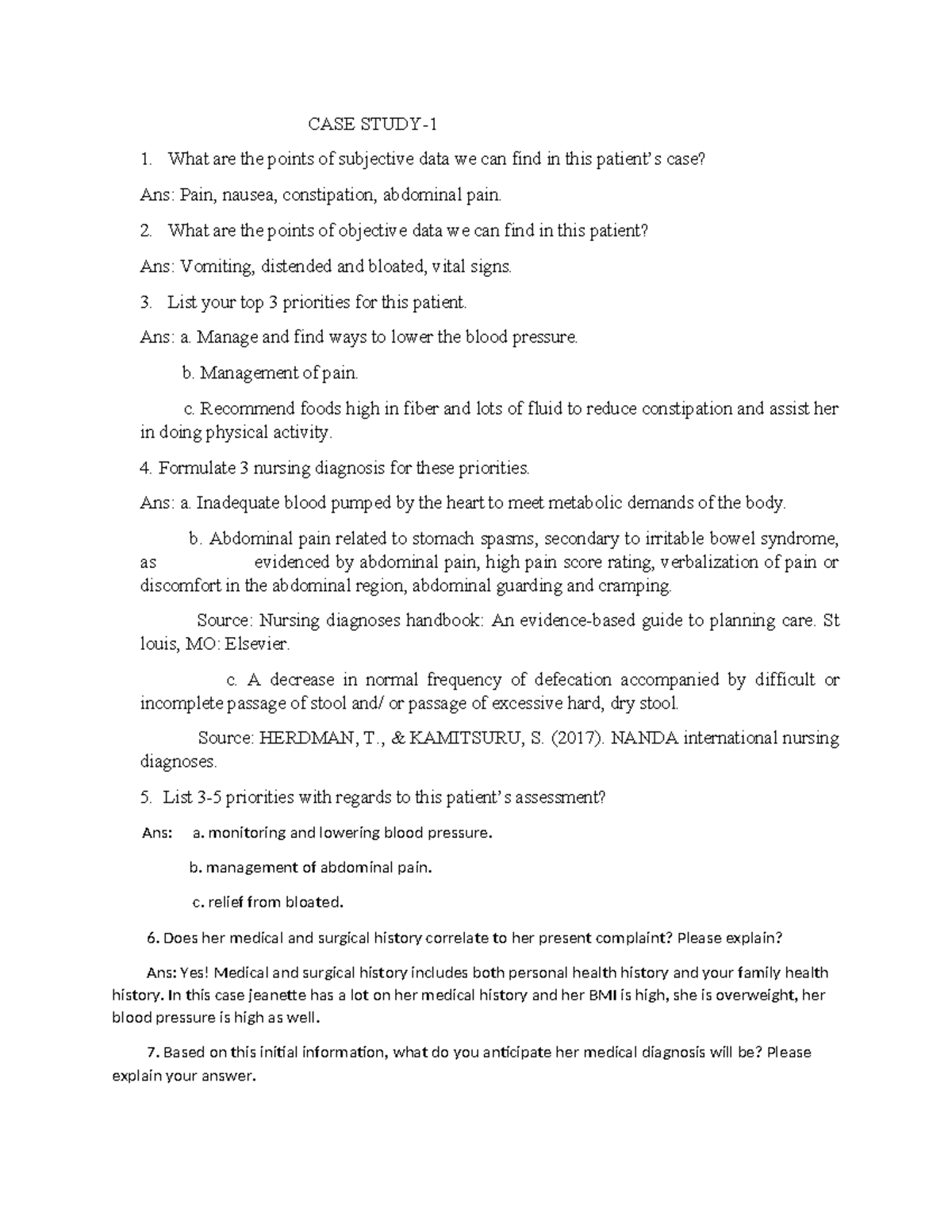 CASE Study - med surge - CASE STUDY- 1. What are the points of ...