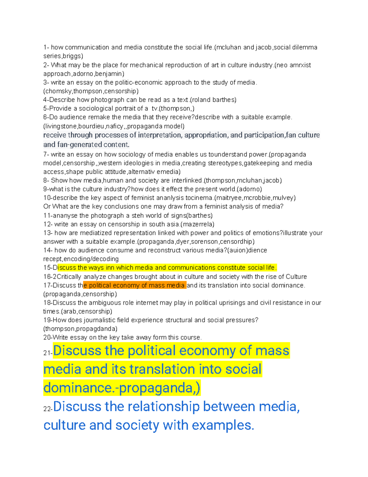 Sociology of media pyqs - 1- how communication and media constitute the ...
