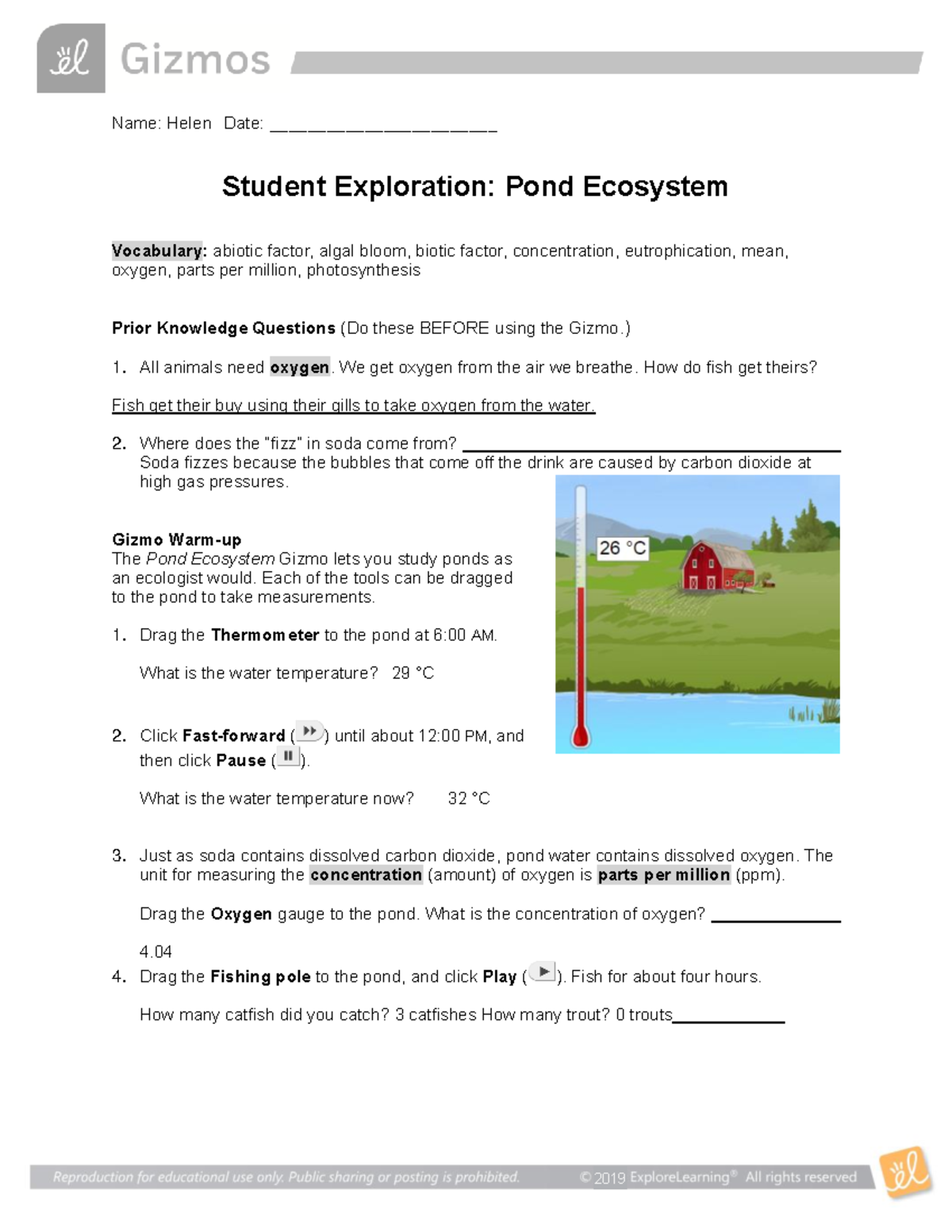 Pond Ecosystem Activity - Name: Helen Date ...