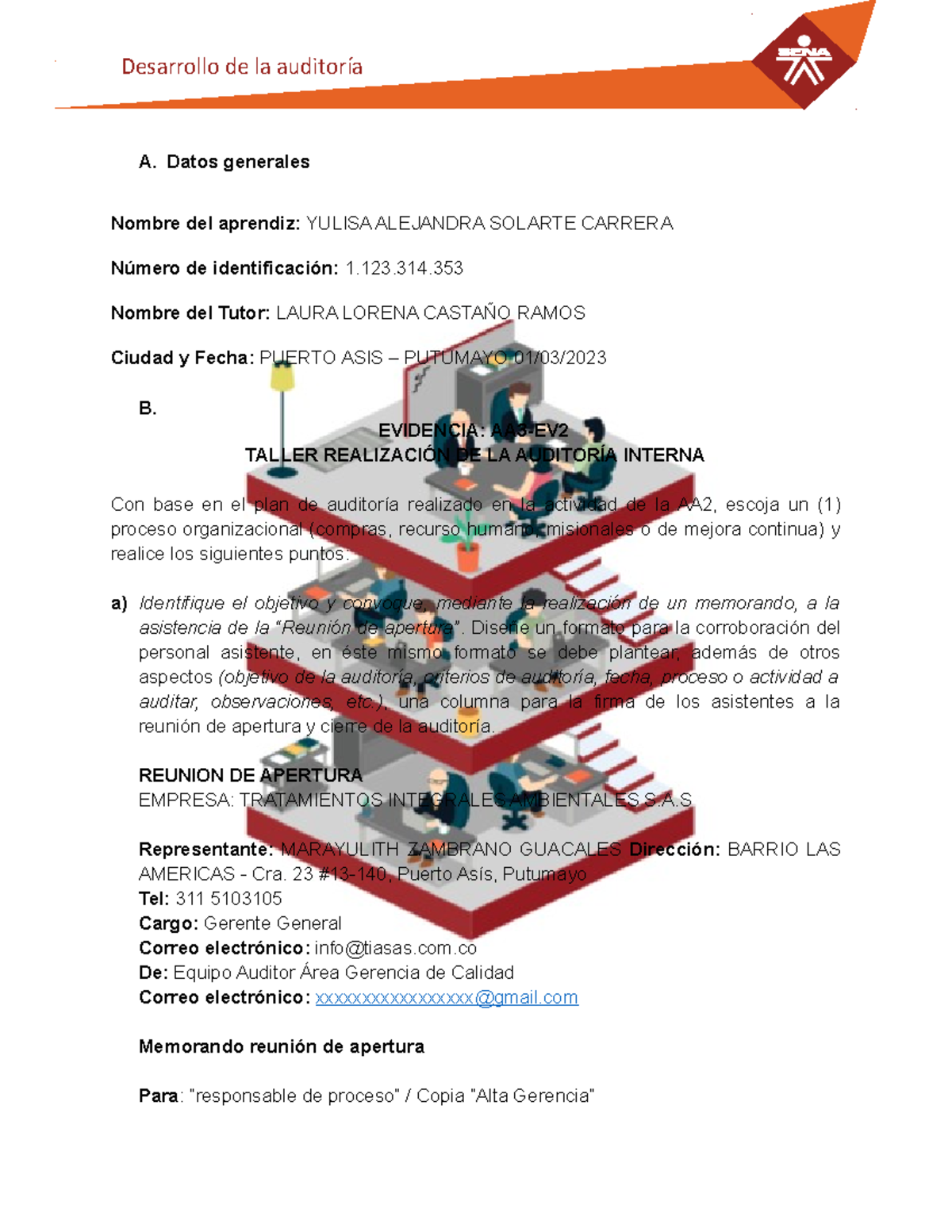 Formato Evidencia AA3 Ev2 Taller - A. Datos generales Nombre del aprendiz: YULISA ALEJANDRA ...
