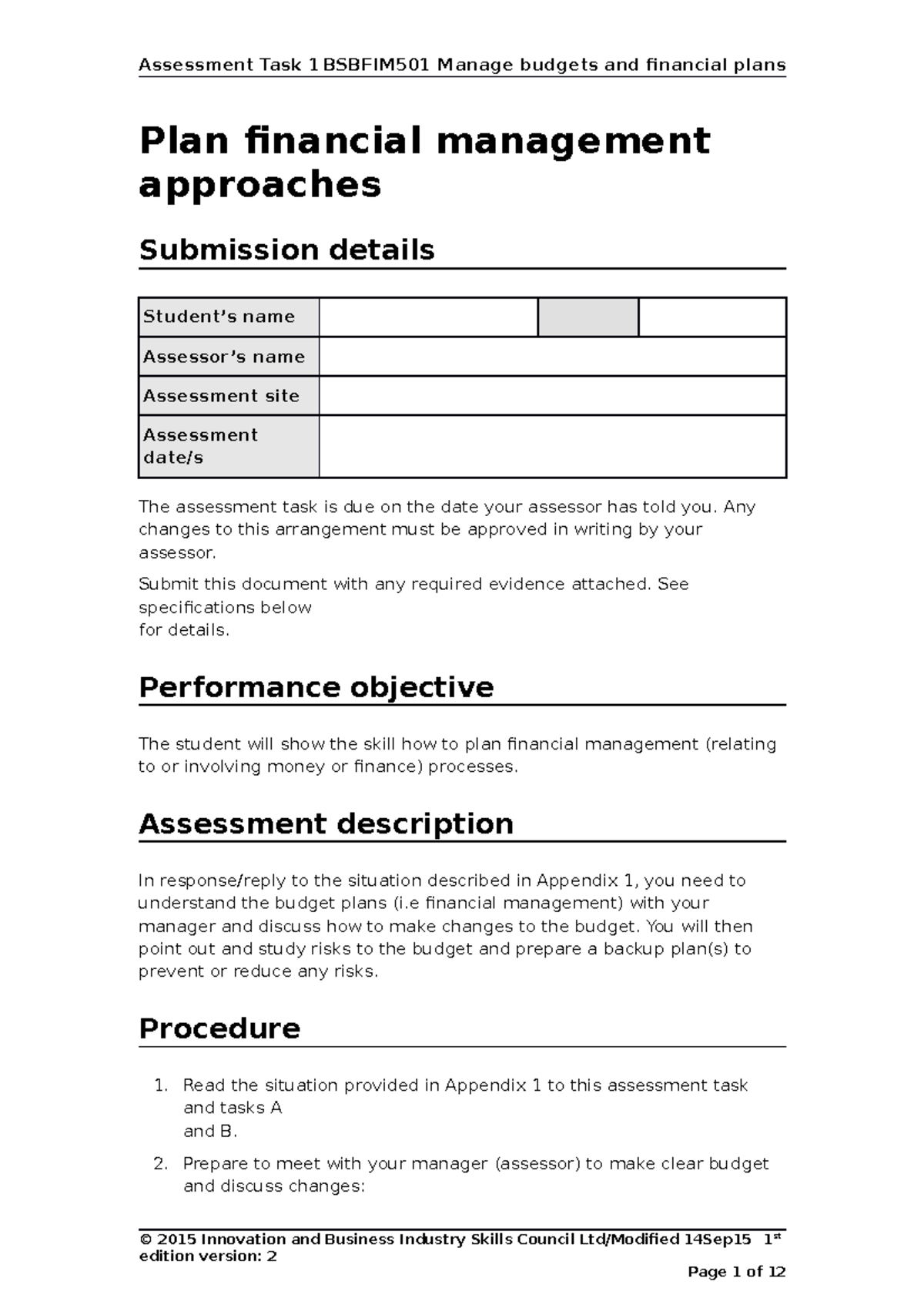 Assessment-Task-1 ( Bsbfim 501) - Plan financial management approaches ...