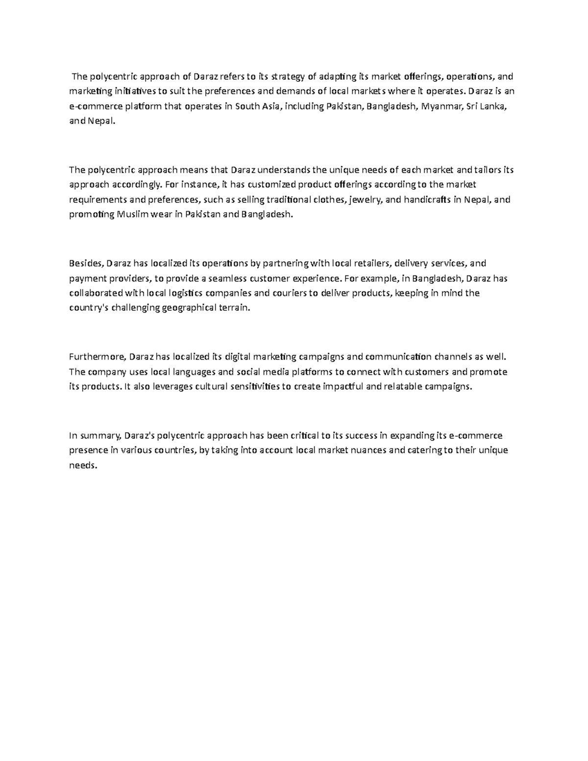 The polycentric approach of Daraz refers to its strategy of adapting ...