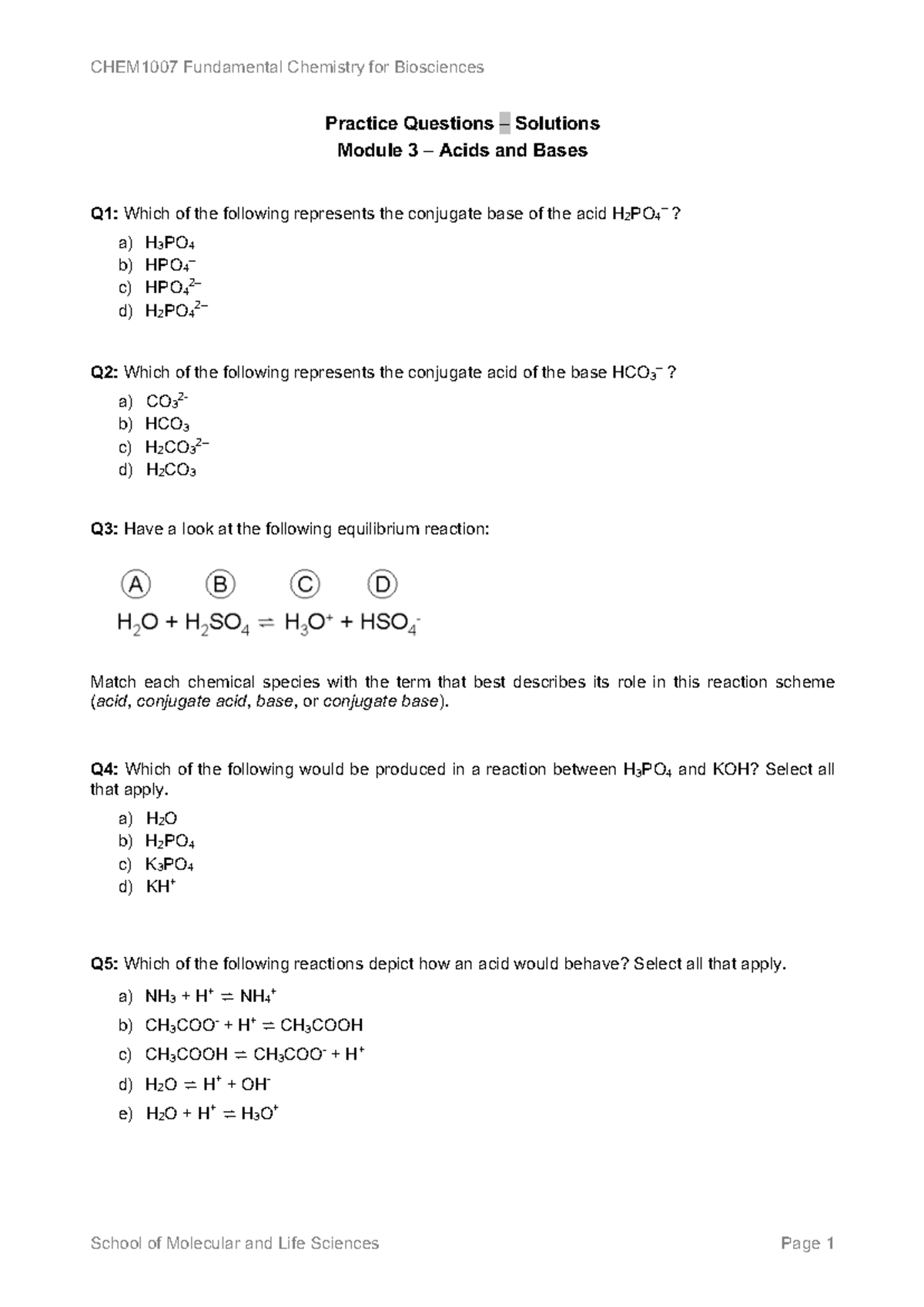 Module 3 Practice Questions - CHEM1007 Fundamental Chemistry for ...