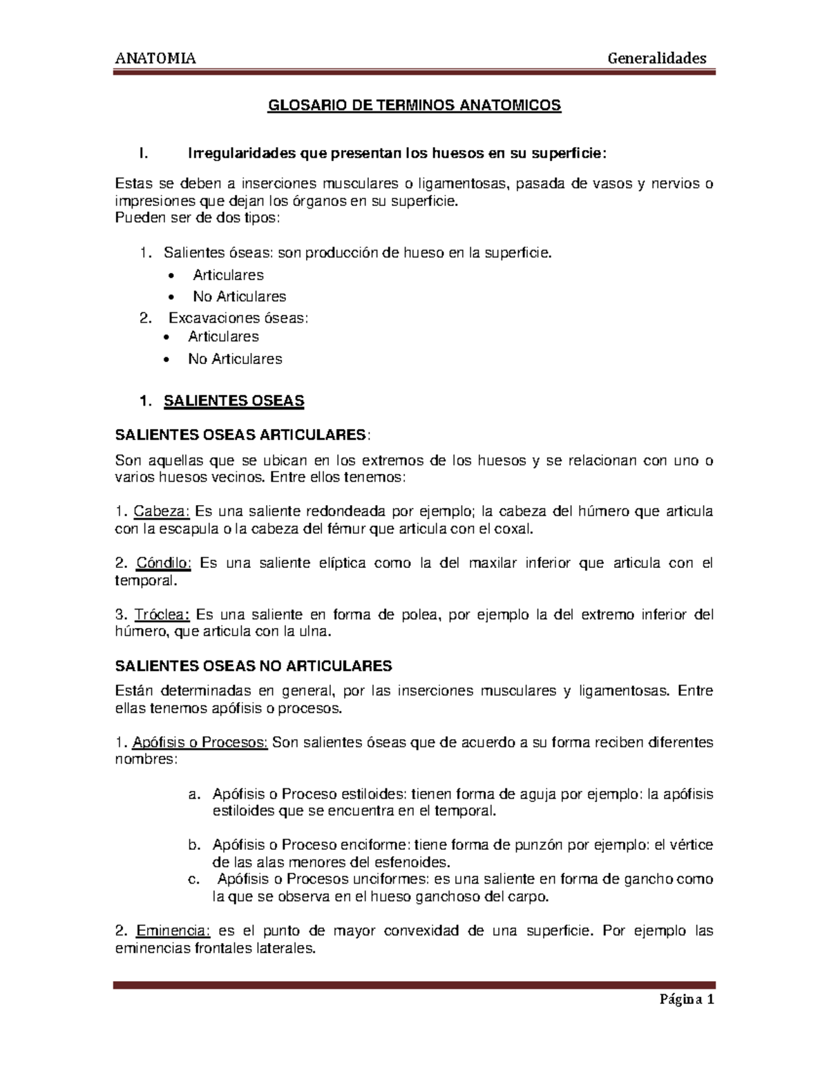 Glosario DE Terminos Oseos - Warning: TT: undefined function: 32 ANATOMIA Generalidades Página 1 ...