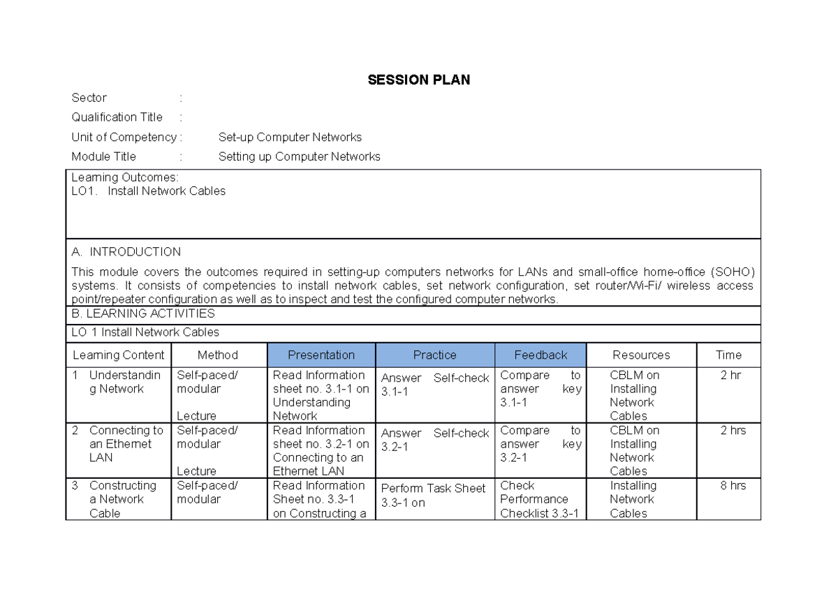 CSS - bbbb - SESSION PLAN Sector : Qualification Title : Unit of ...