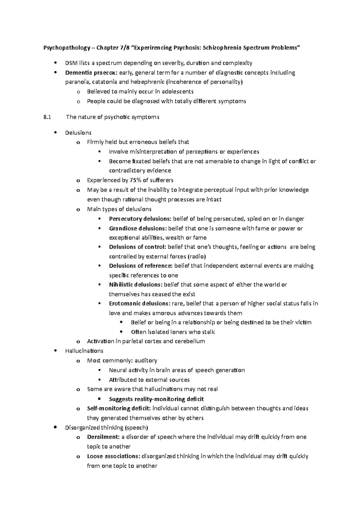 Clinical - Chapter 8 - Lecture notes 8 - Psychopathology – Chapter 7/8 ...