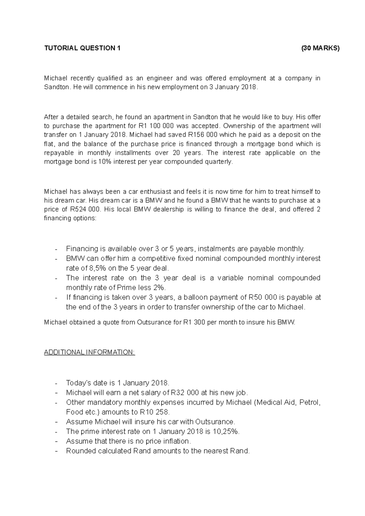 Solution Tutorial 1 TVM 2022 - TUTORIAL QUESTION 1 (30 MARKS) Michael recently qualified as an ...