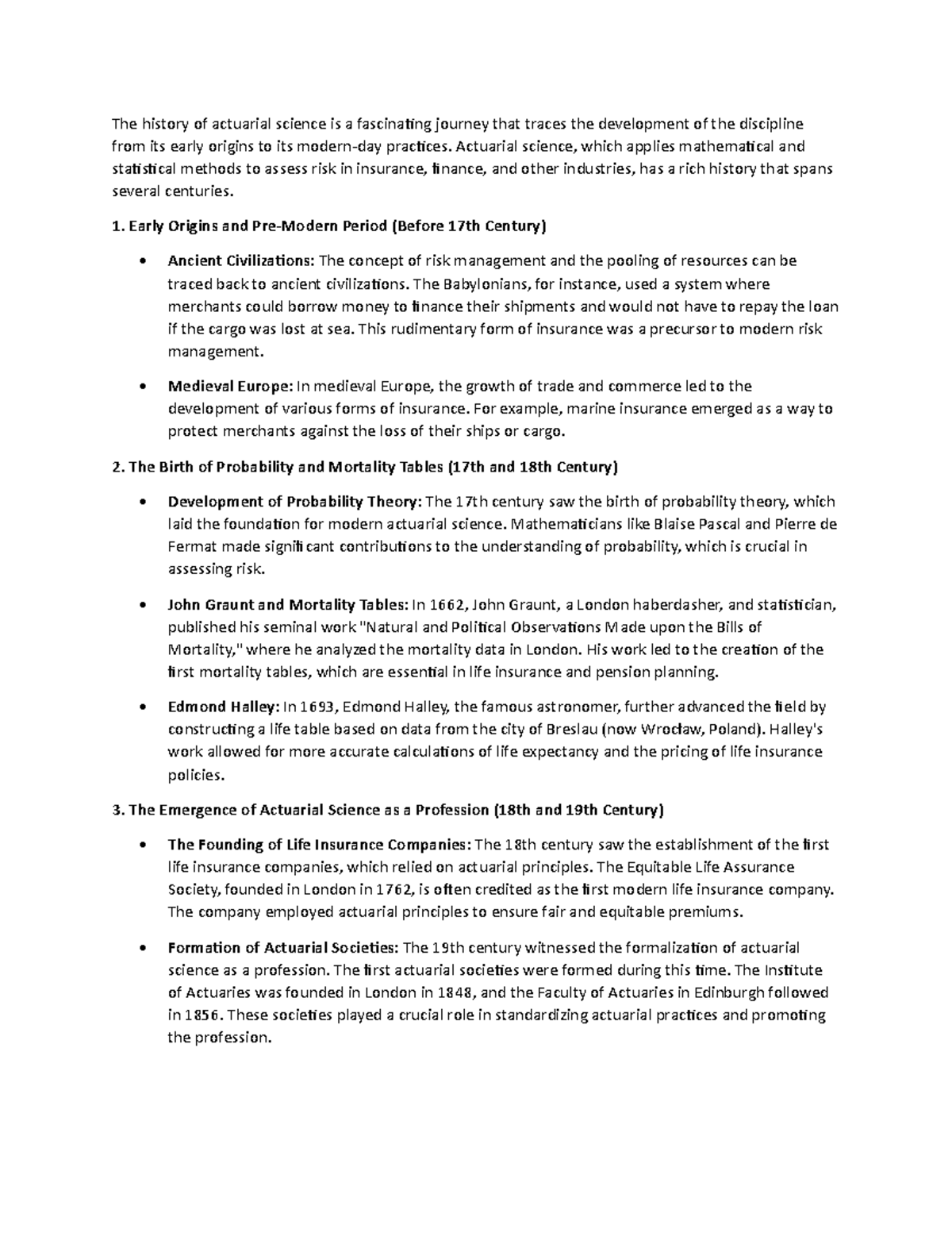 Lecture 1History of Actuarial science - The history of actuarial ...