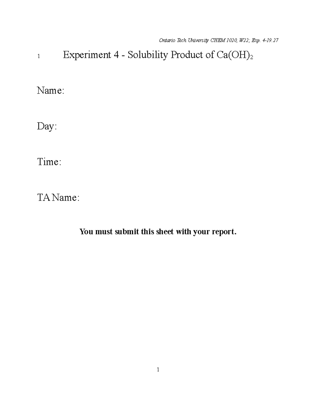 Solubility report template W22 - 1 Experiment 4 - Solubility Product of ...