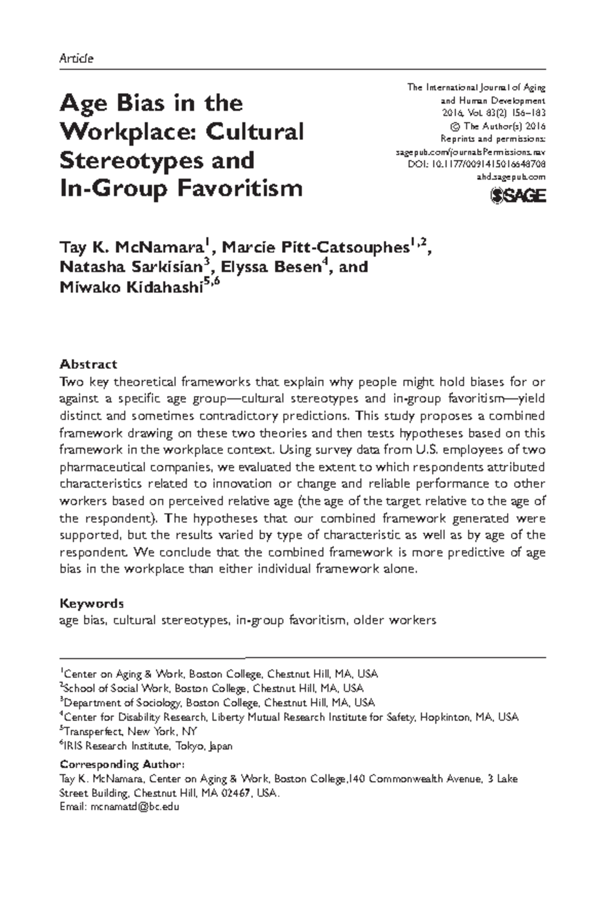 Age Bias in the Workplace - Article Age Bias in the Workplace: Cultural ...