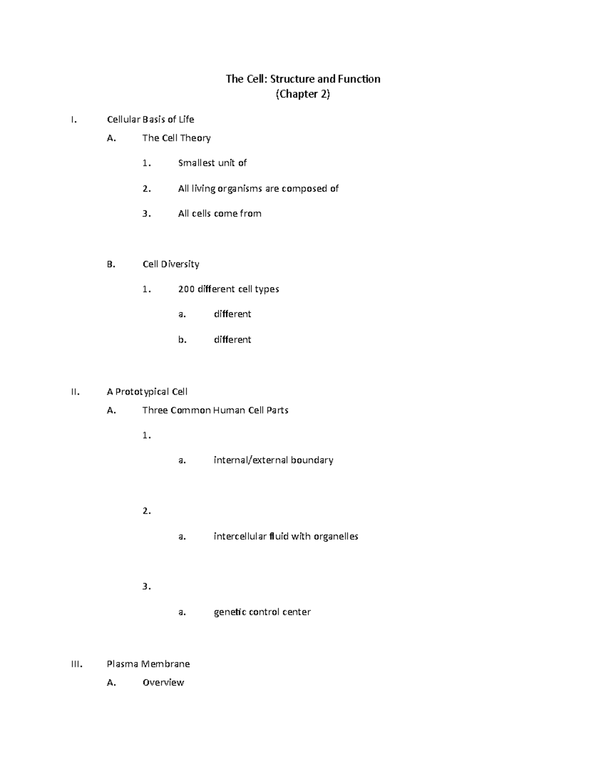 Chapter 2 Outline - cypress college - The Cell: Structure and Function ...
