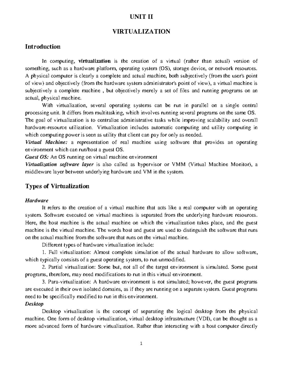CC- Unit-2 - UNIT II: Virtual Machines and Virtualization of Clusters and Data Centers: - Studocu
