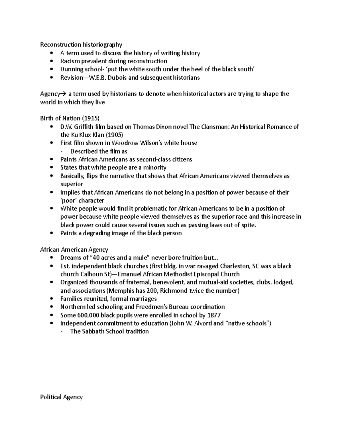 Reconstruction - Notes - Reconstruction historiography A term used to ...