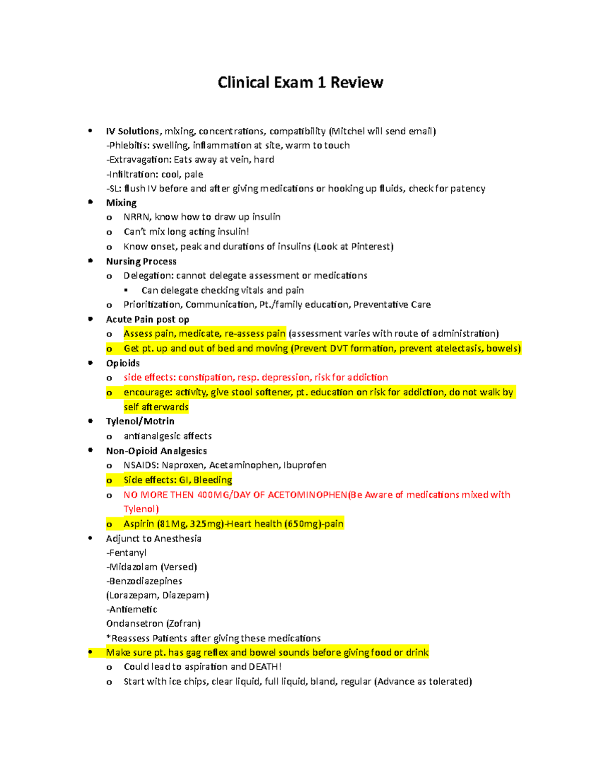 Clinical Exam 1 Review - Clinical Exam 1 Review IV Solutions, mixing ...