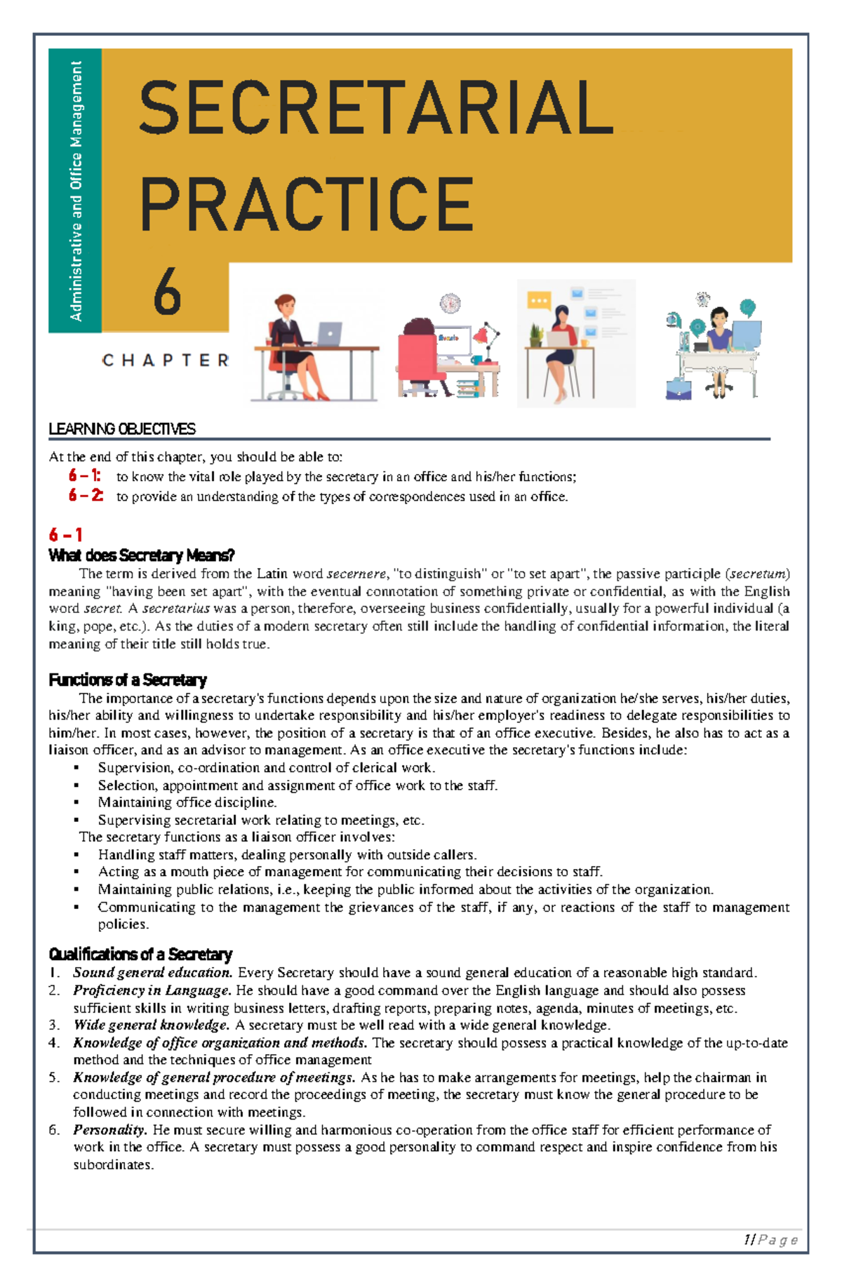 Module 6 Secretarial Practice - 1 | P a g e LEARNING OBJECTIVES At the ...