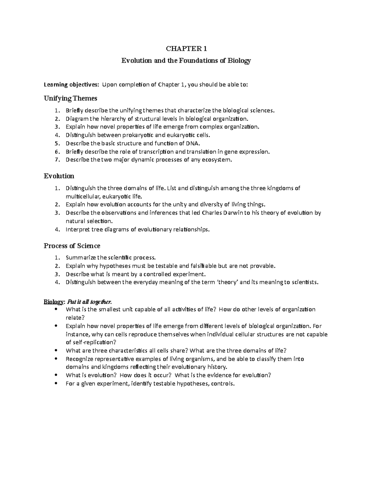 Chapter 1 Learning Objectives - CHAPTER 1 Evolution and the Foundations ...