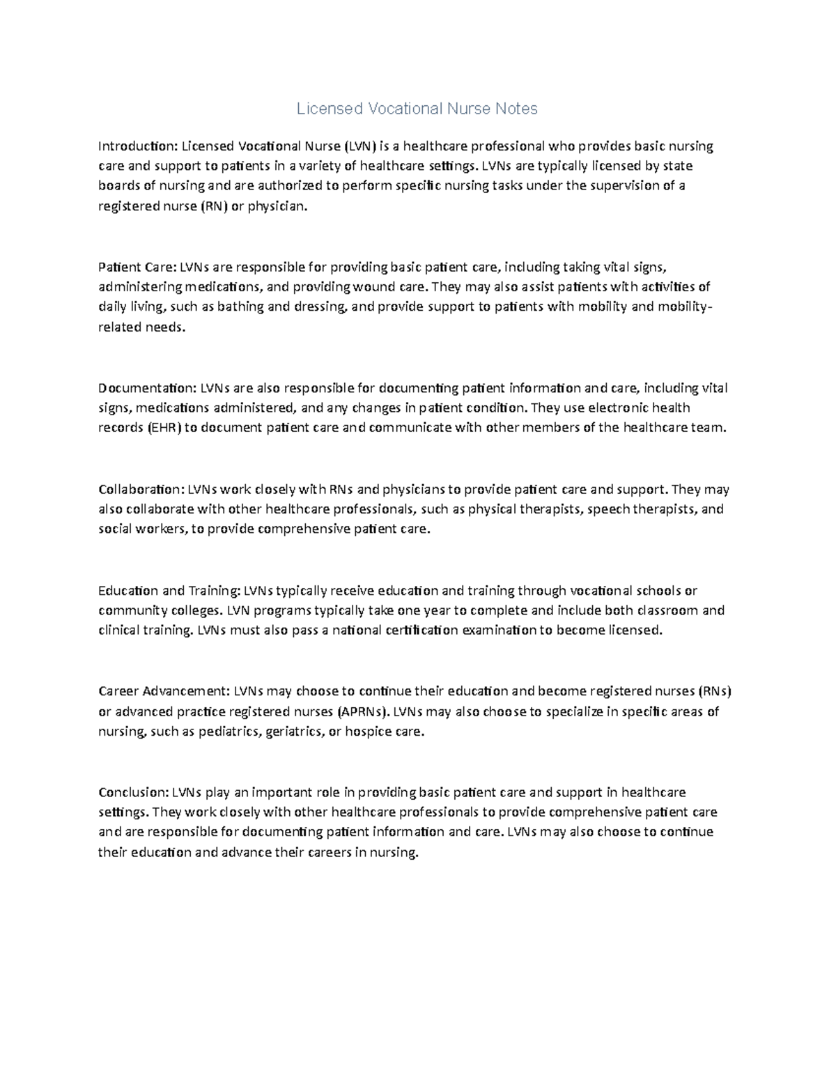 Licensed Vocational Nurse Notes - Licensed Vocational Nurse Notes ...