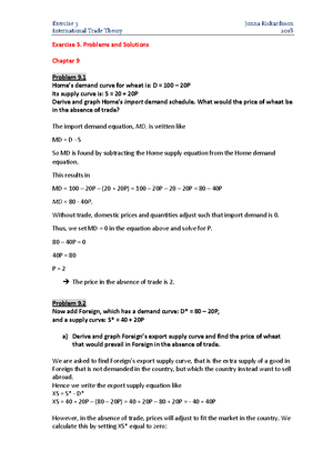 Exercise 4 with solutions - Exercise 4 International Trade Theory Jonna ...