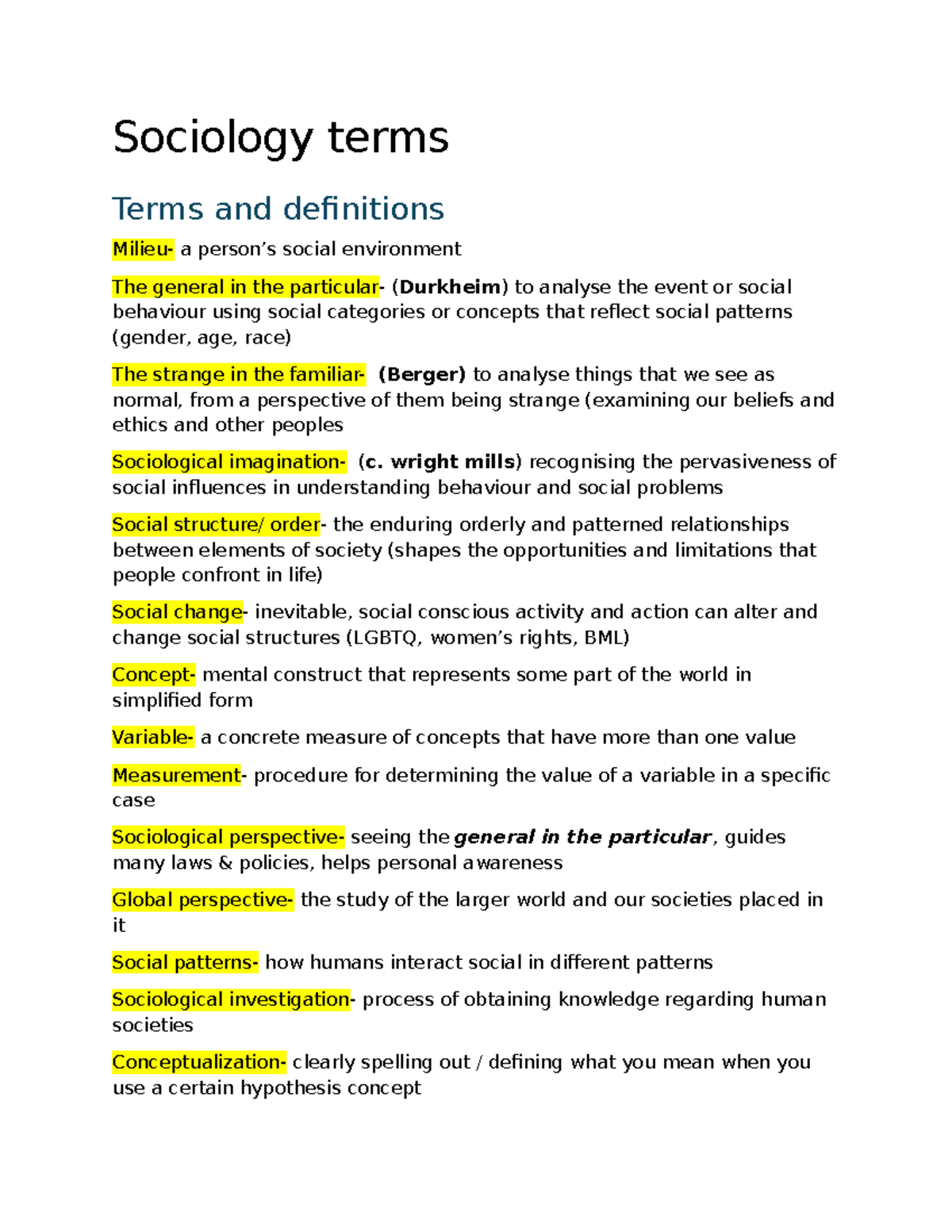 Soci terms and definitions - Sociology terms Terms and definitions ...
