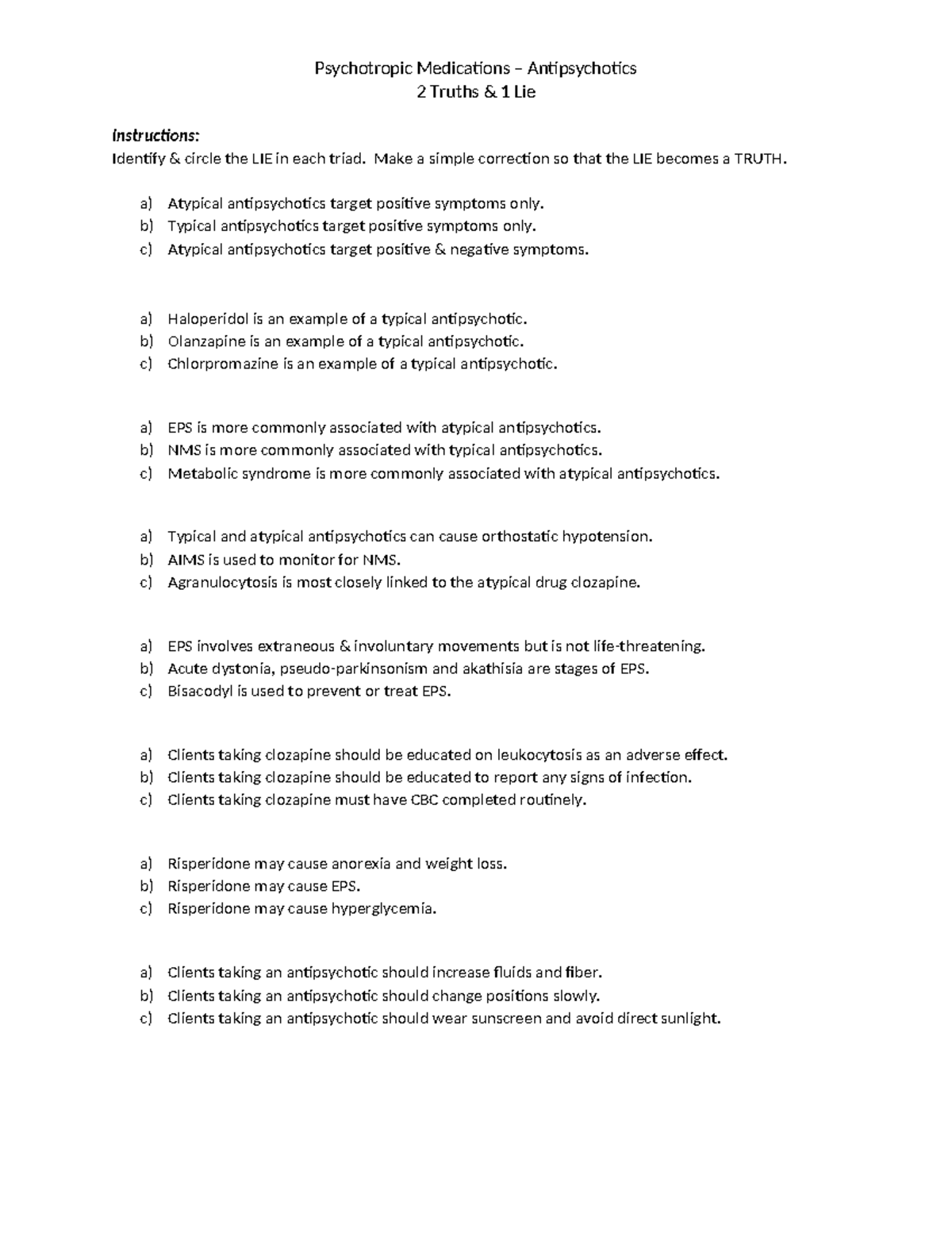 2 Truths 1 Lie Antipsychotics - Psychotropic Medications ...