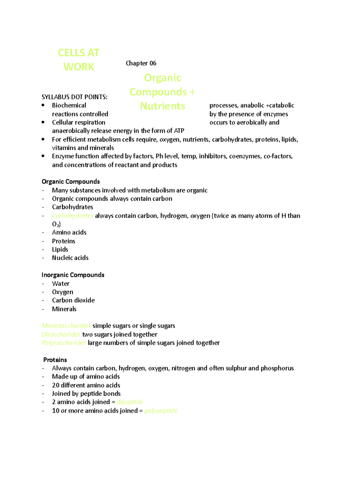 Cells at work - Covers syllabus points looking at the biochemical ...