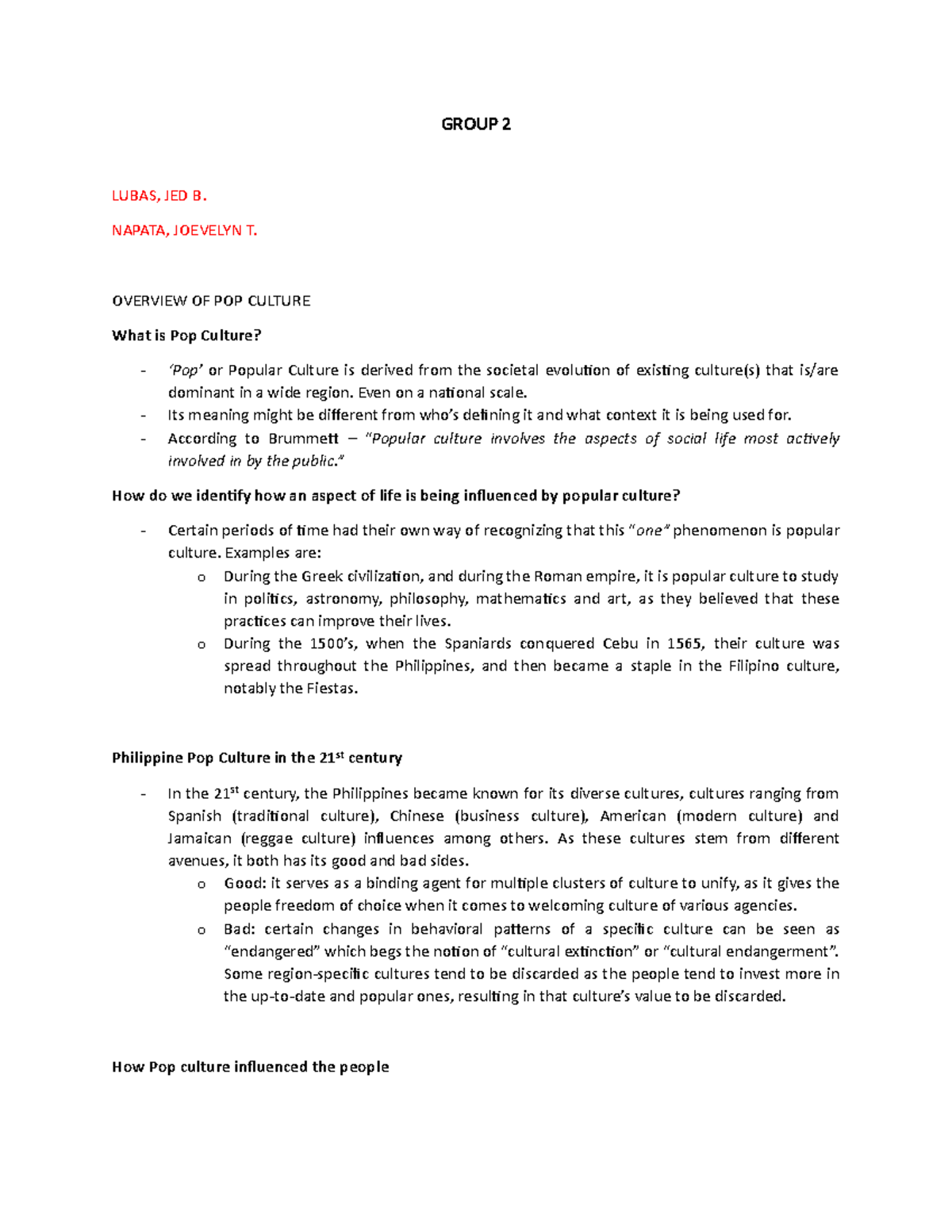 Group-2- Outline WHAT-IS- Popular- Culture - GROUP 2 LUBAS, JED B ...
