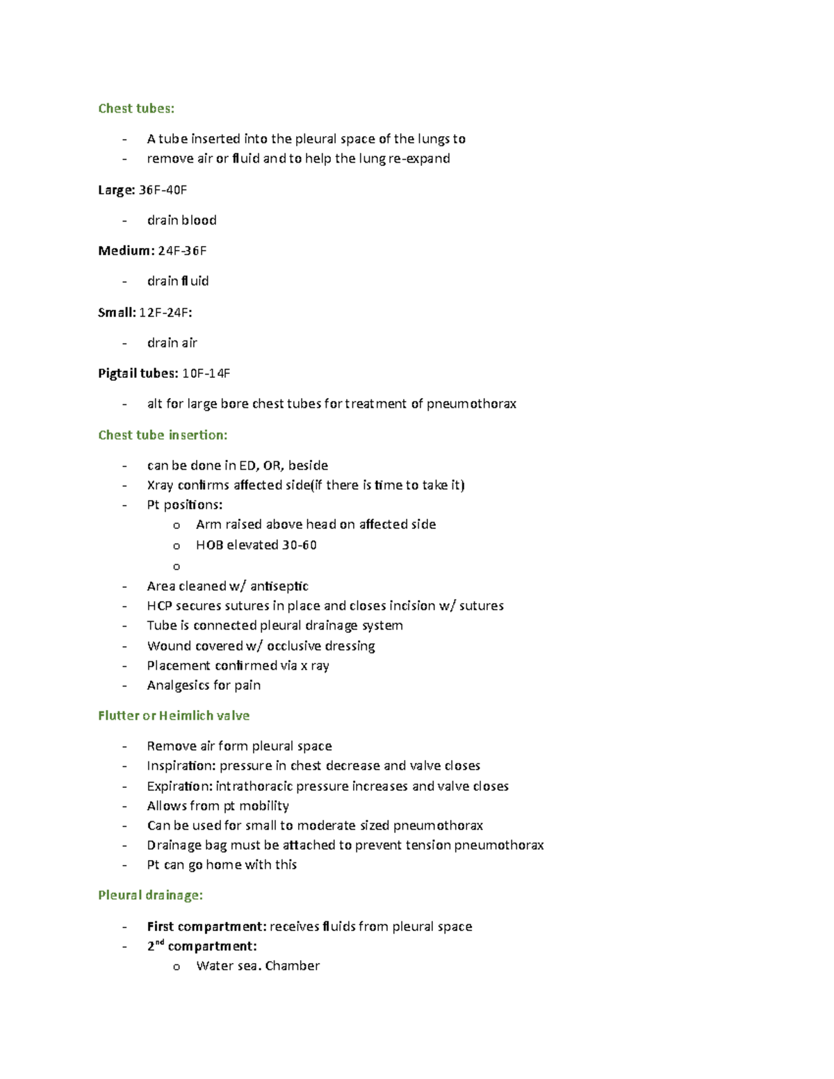 Chest tubes - notes - Chest tubes: A tube inserted into the pleural ...