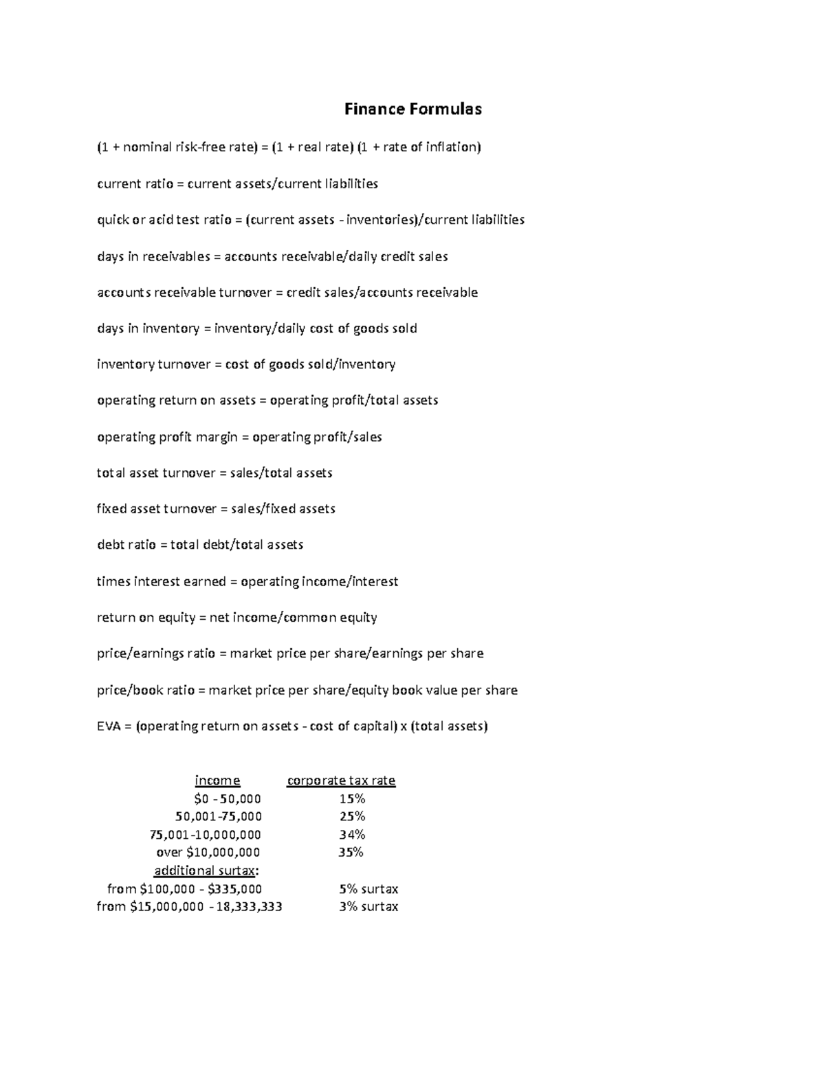 Exam 1 Formulas-1 - Summary Business Finance - Finance Formulas (1 ...